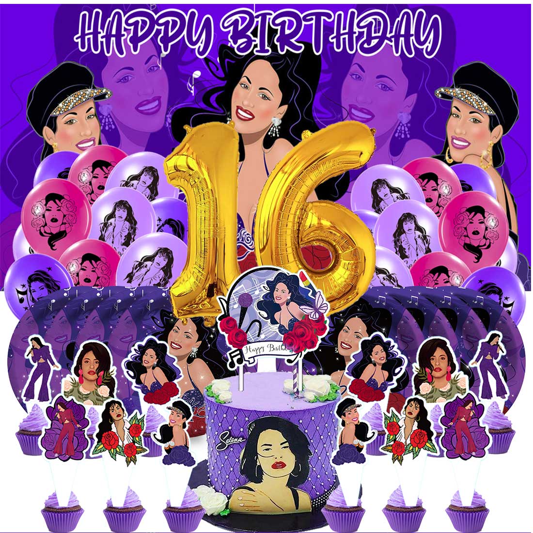 Selena Balloons Party Supplies 16th Decor Tableware Birthday Cake ...