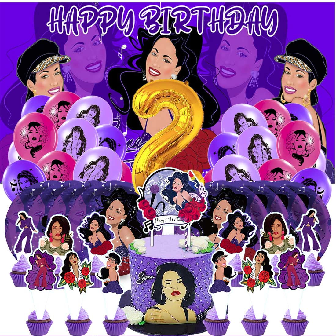 Selena Balloons Party Supplies 2nd Decor Tableware Birthday Cake Topper ...