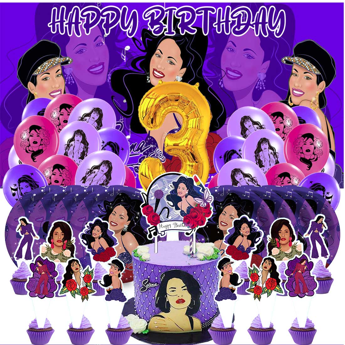 Selena Balloons Party Supplies 3rd Decor Tableware Birthday Cake Topper ...