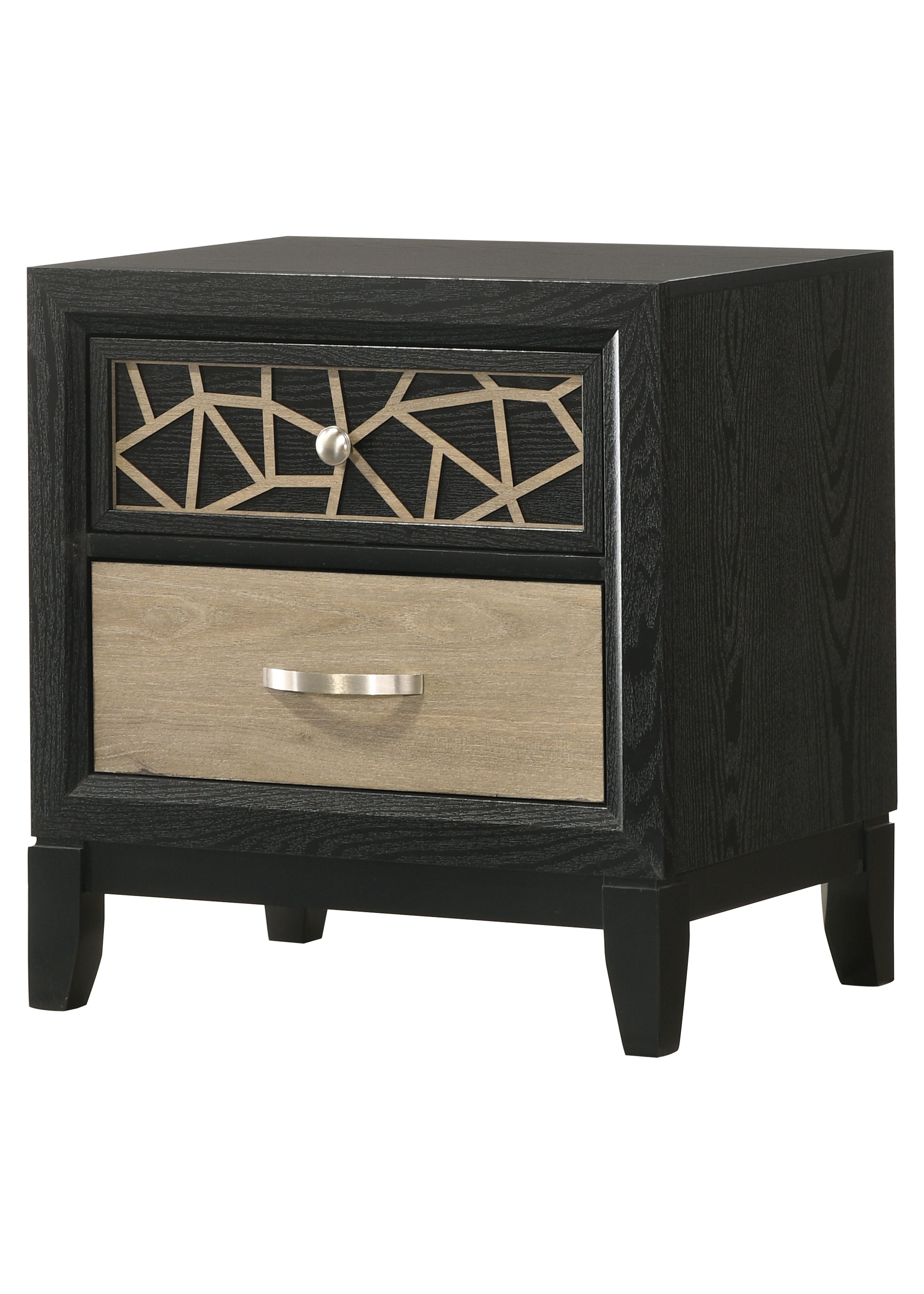 Selena Modern Contemporary Black & Natural Wood Nightstand | 2 Drawer ...