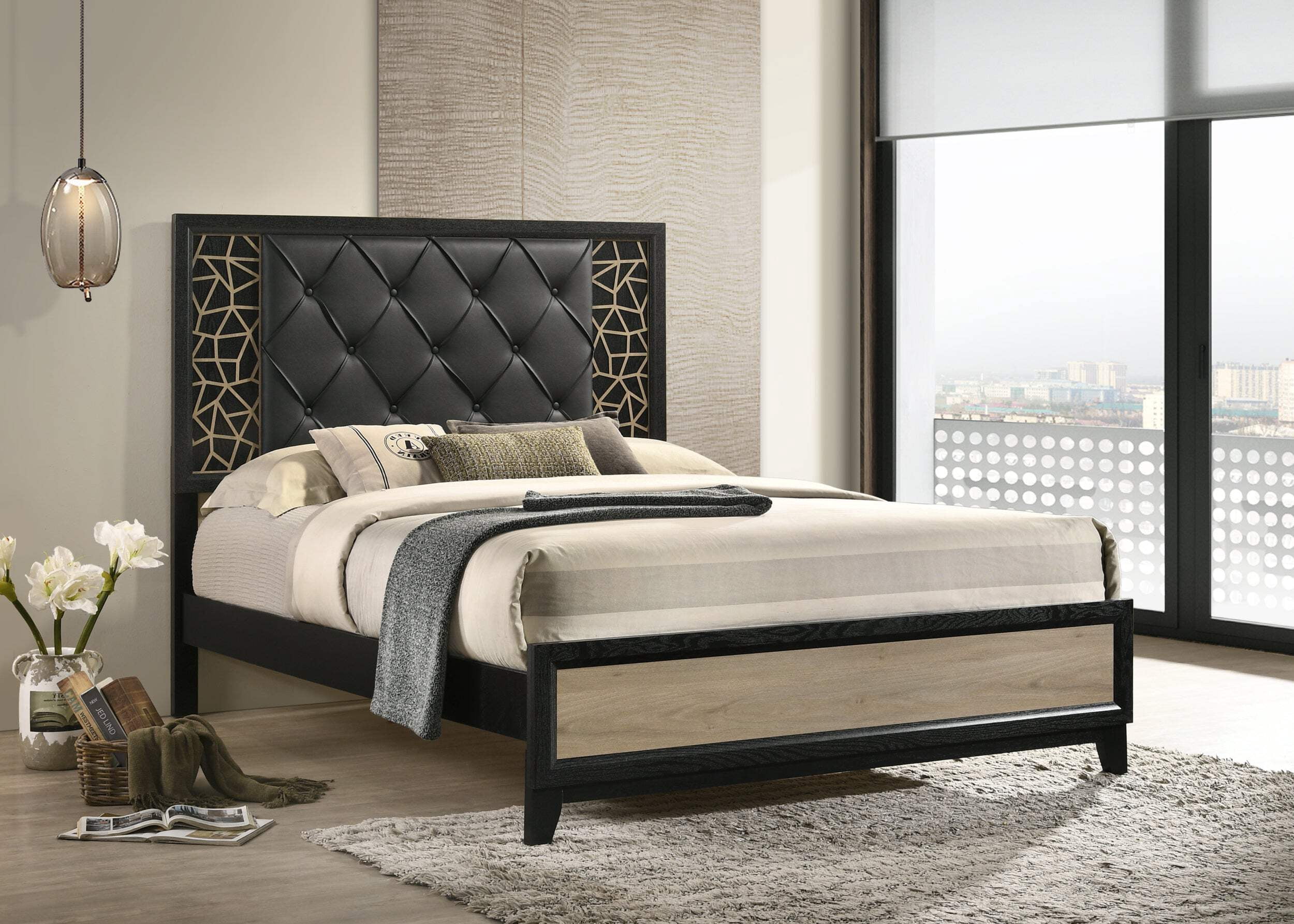 Selena Modern Contemporary Queen Bed Made With Wood In Black And ...
