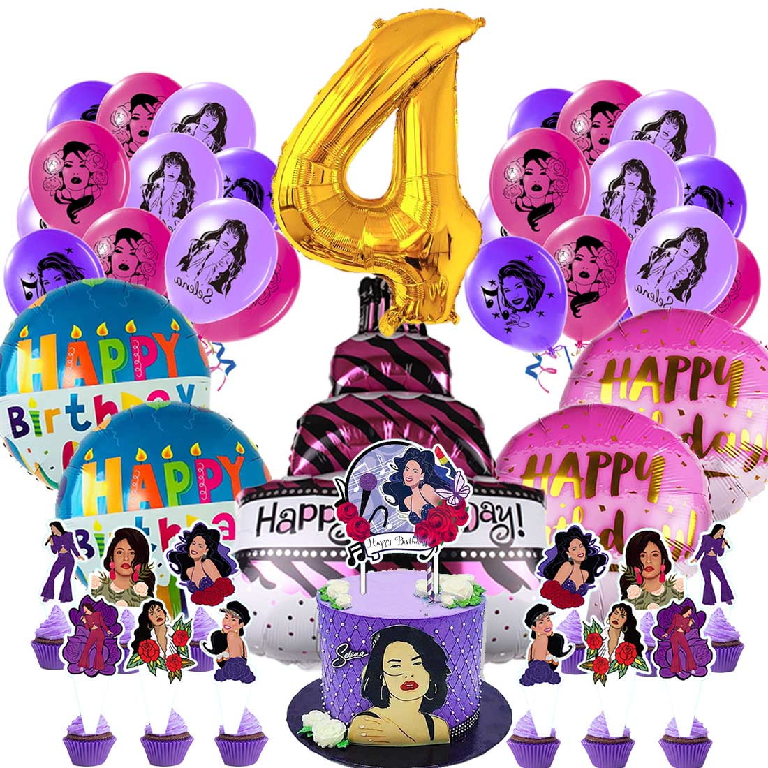 Selena Party Supplies 4th Decor Kit Balloons Birthday Cake Topper ...