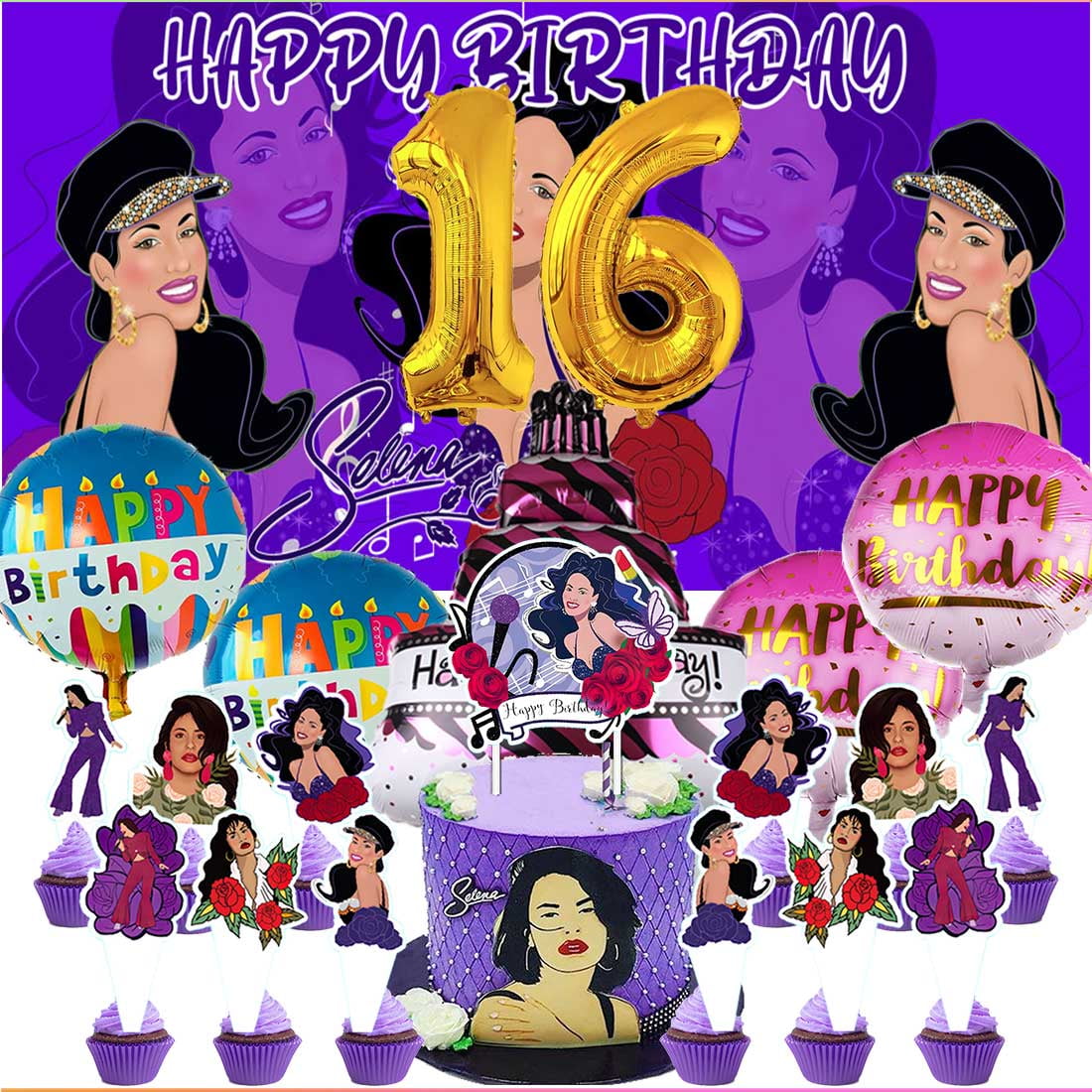 Selena Party Supplies Decor 16th Kit Balloons Birthday Cake Topper ...