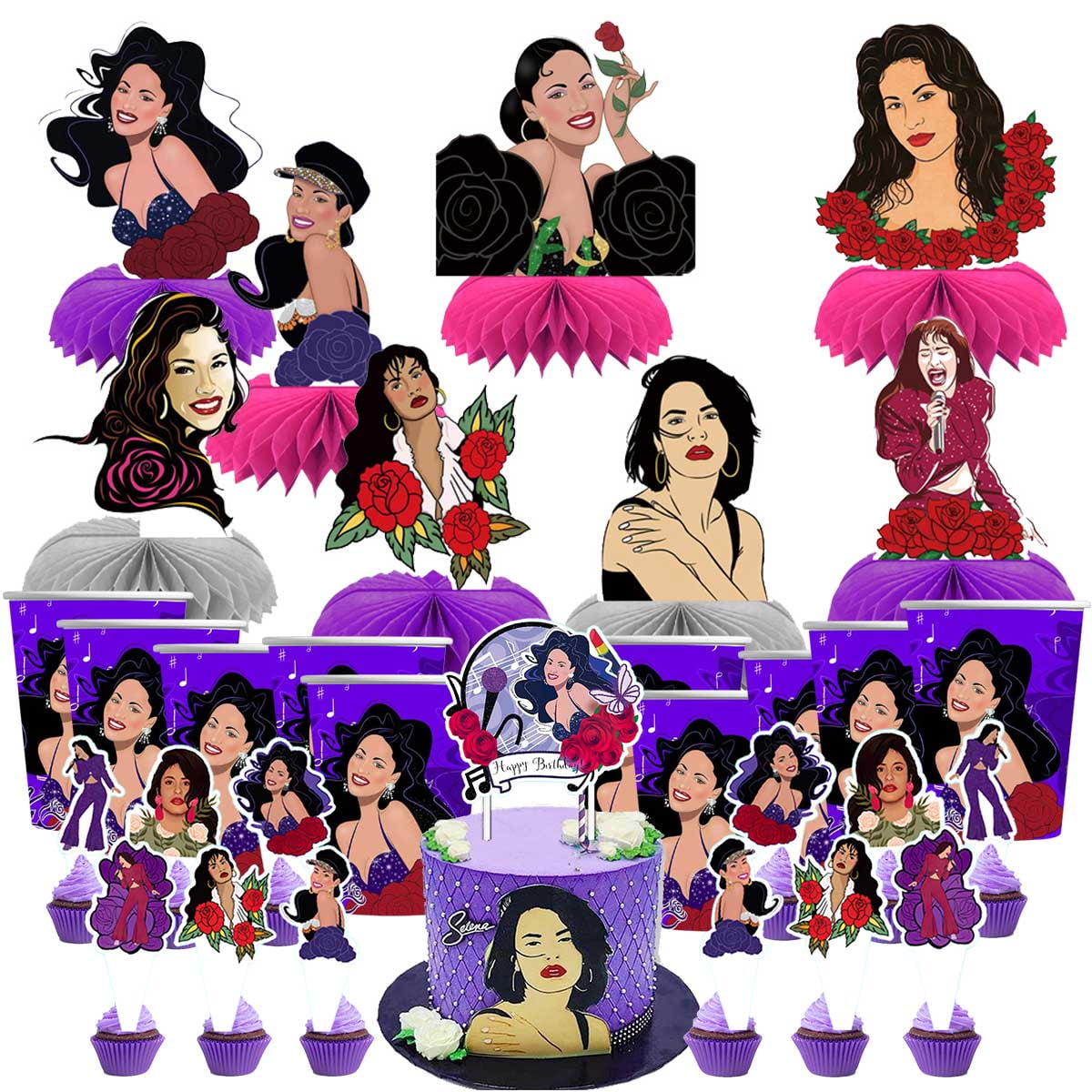 Selena Party Supplies Decor Cups Fans Decorations Honeycomb ...