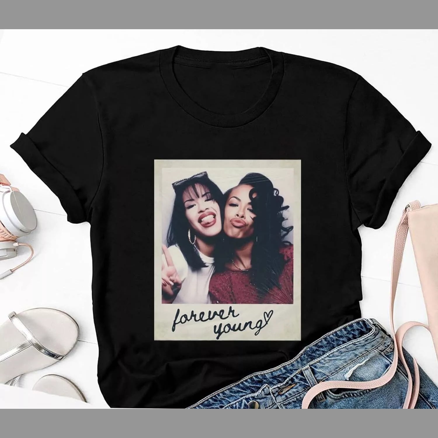 Selena Quintanilla and Aaliyah Haughton Photobooth Shirt, - Walmart.com