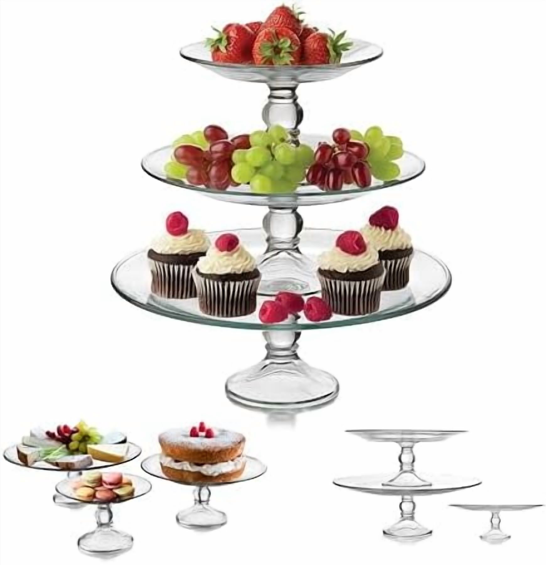 Selene 3 Tier Serving Stand Set, Elegant, Curvy Style Glass Dessert ...