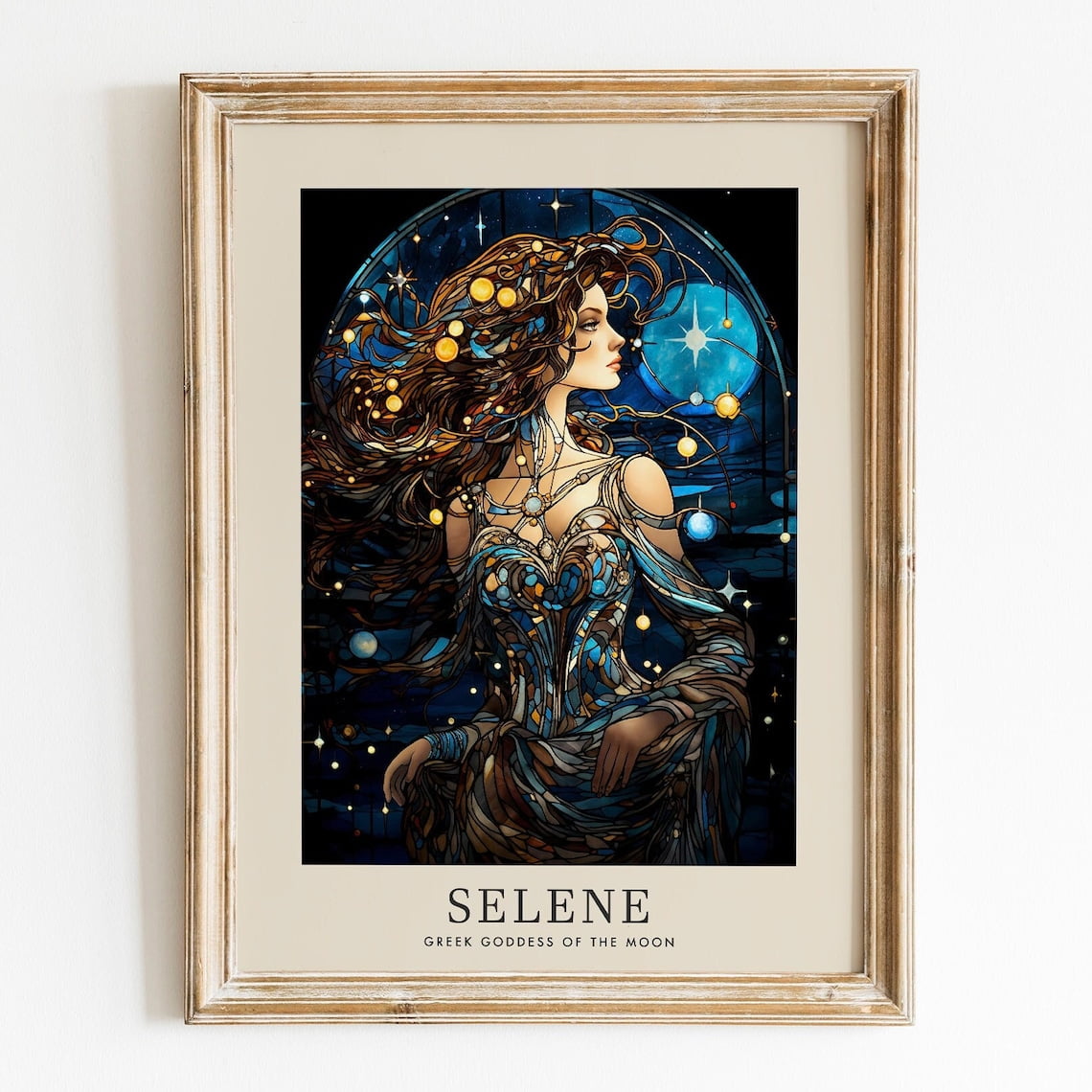 Selene Greek Goddess Of The Moon, Wall Art Stained Glass Painting Style, Greek Mythology, Moon ...