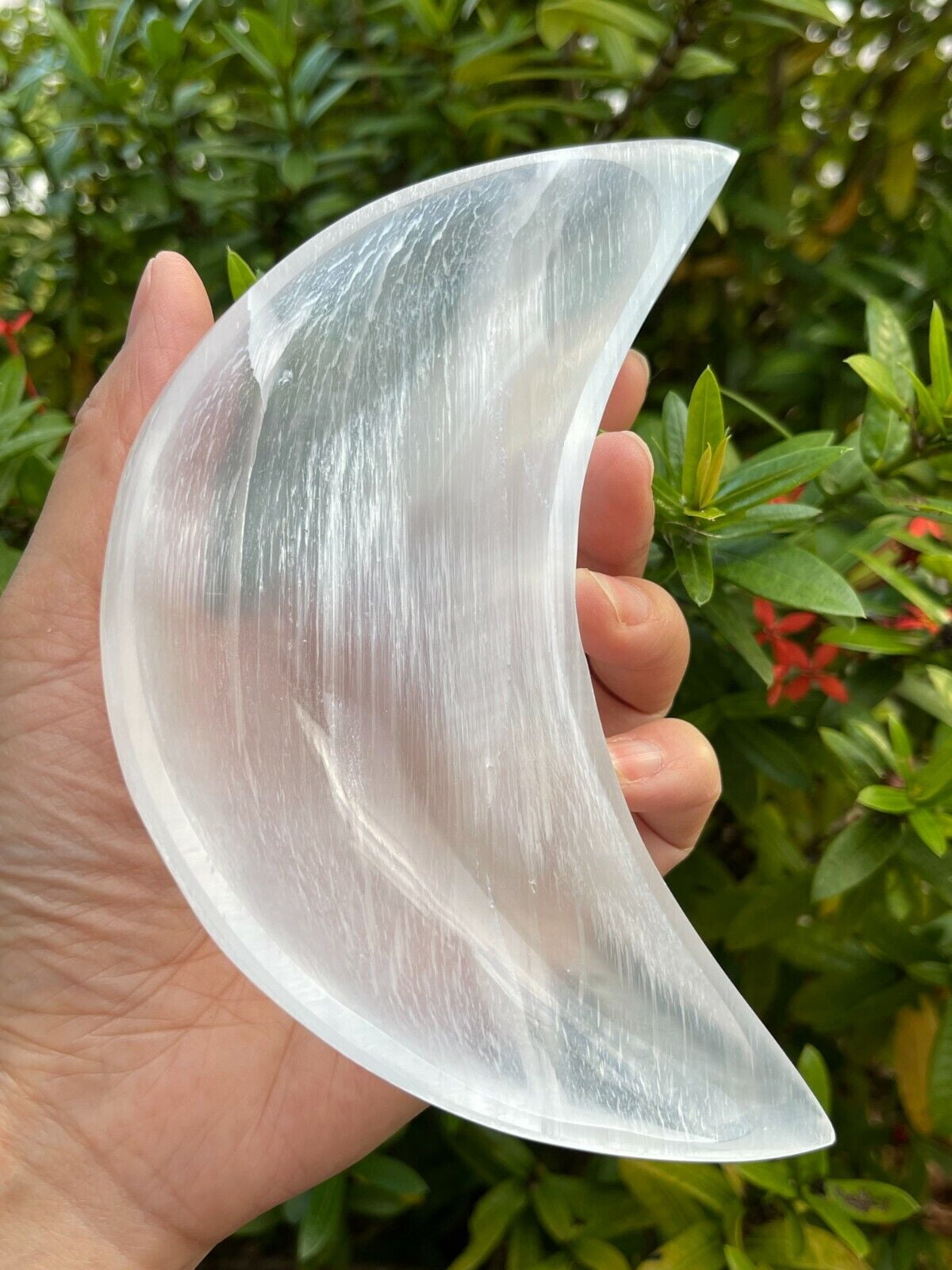 Selenite Half Moon Bowl, 4" & 6" White Selenite Half Moon Shaped Dish ...