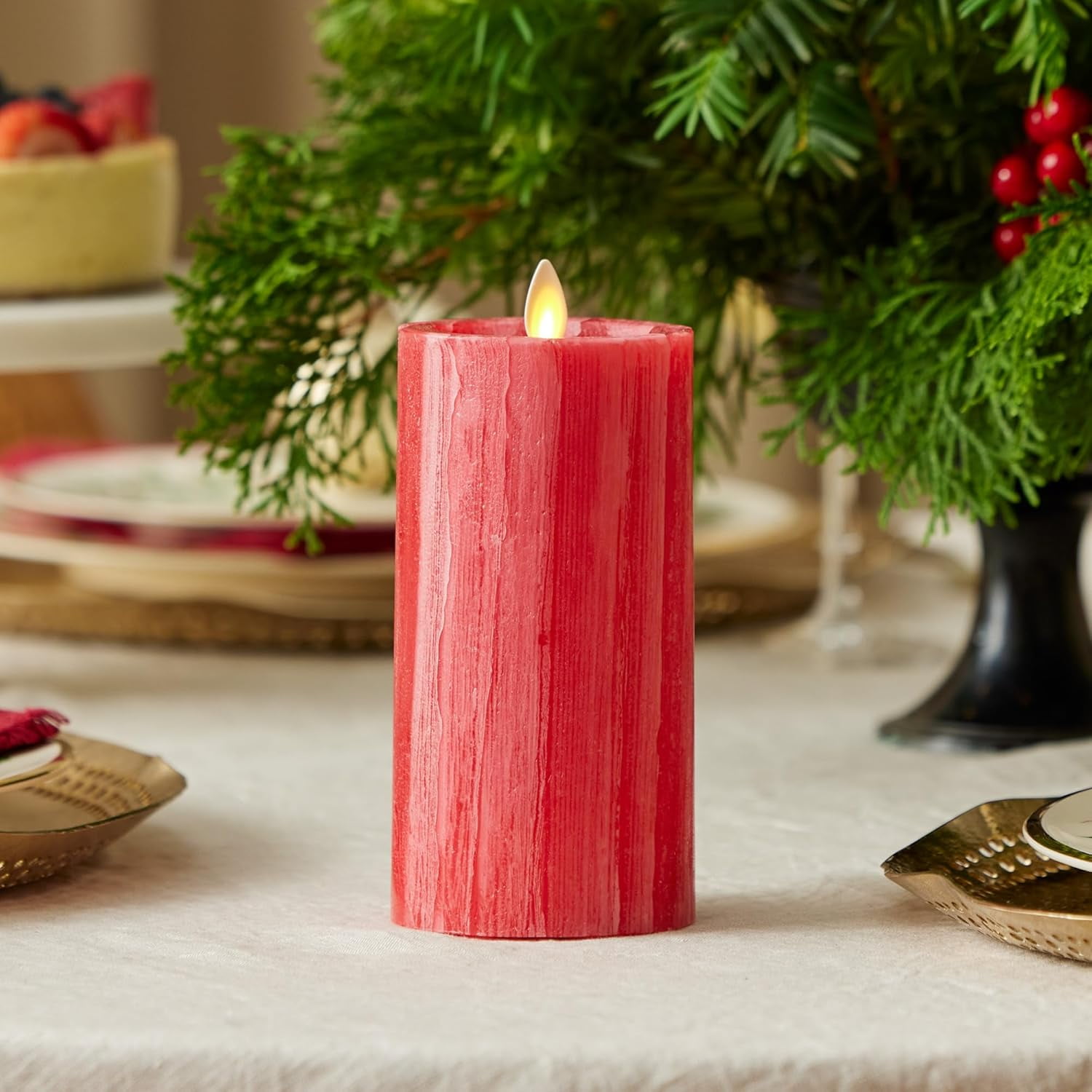 Selenite Looking Flameless Candle, Holiday Red 3" x 6.5", Battery ...