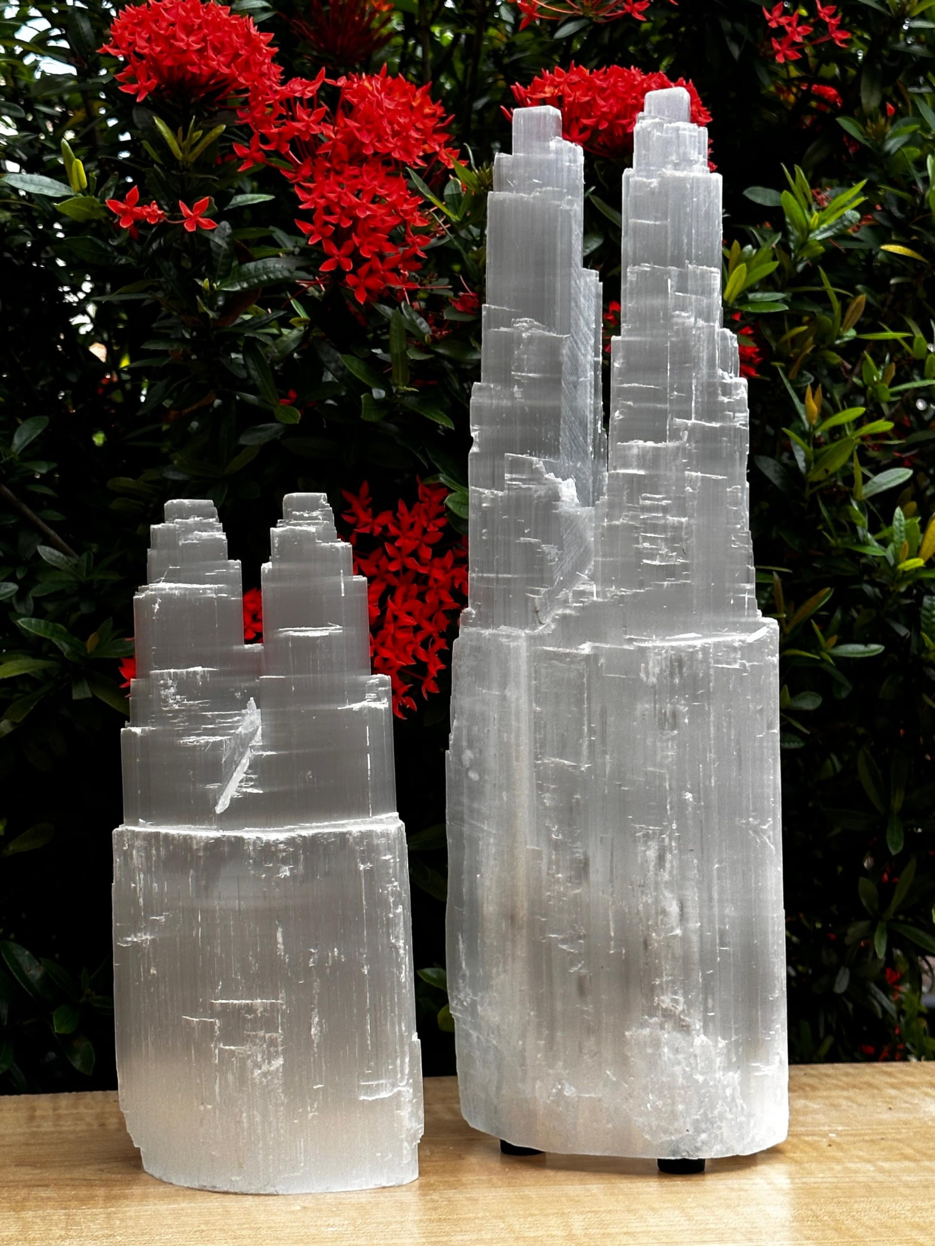 Selenite Twin Skyscraper Lamp, Selenite Two Tower Lamp, Natural White ...