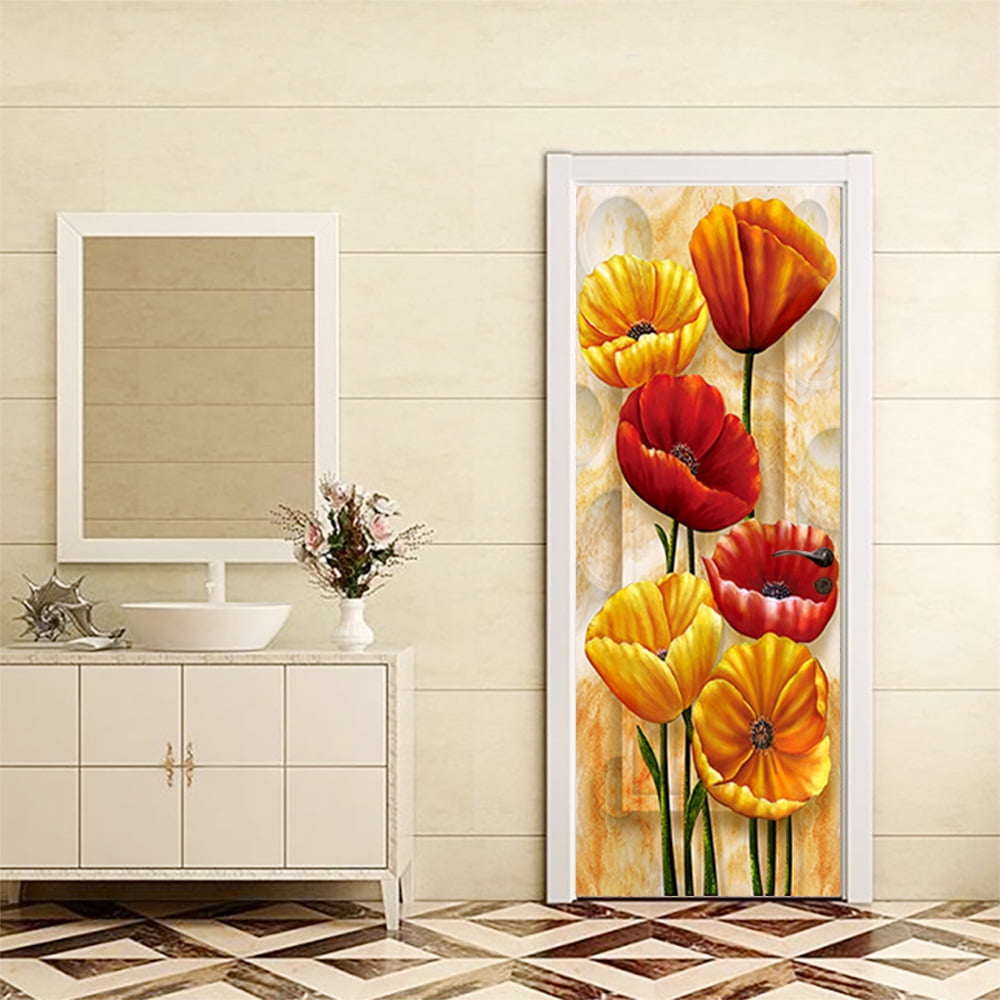 Self Adhedive 3D Flowers Wardrobe Door Mural Decorative Stickers for ...