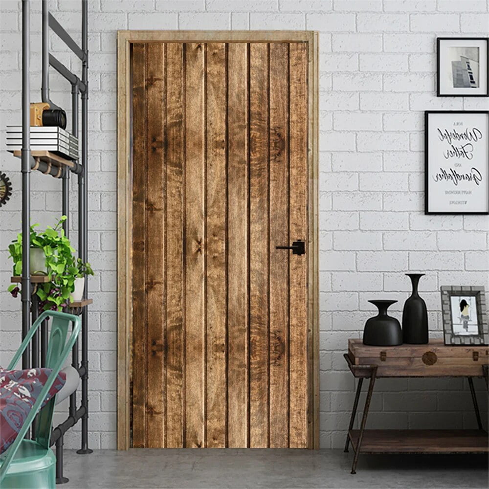 Self Adhesive 3D Door Stickers Waterproof for Bedroom Living Room Retro ...