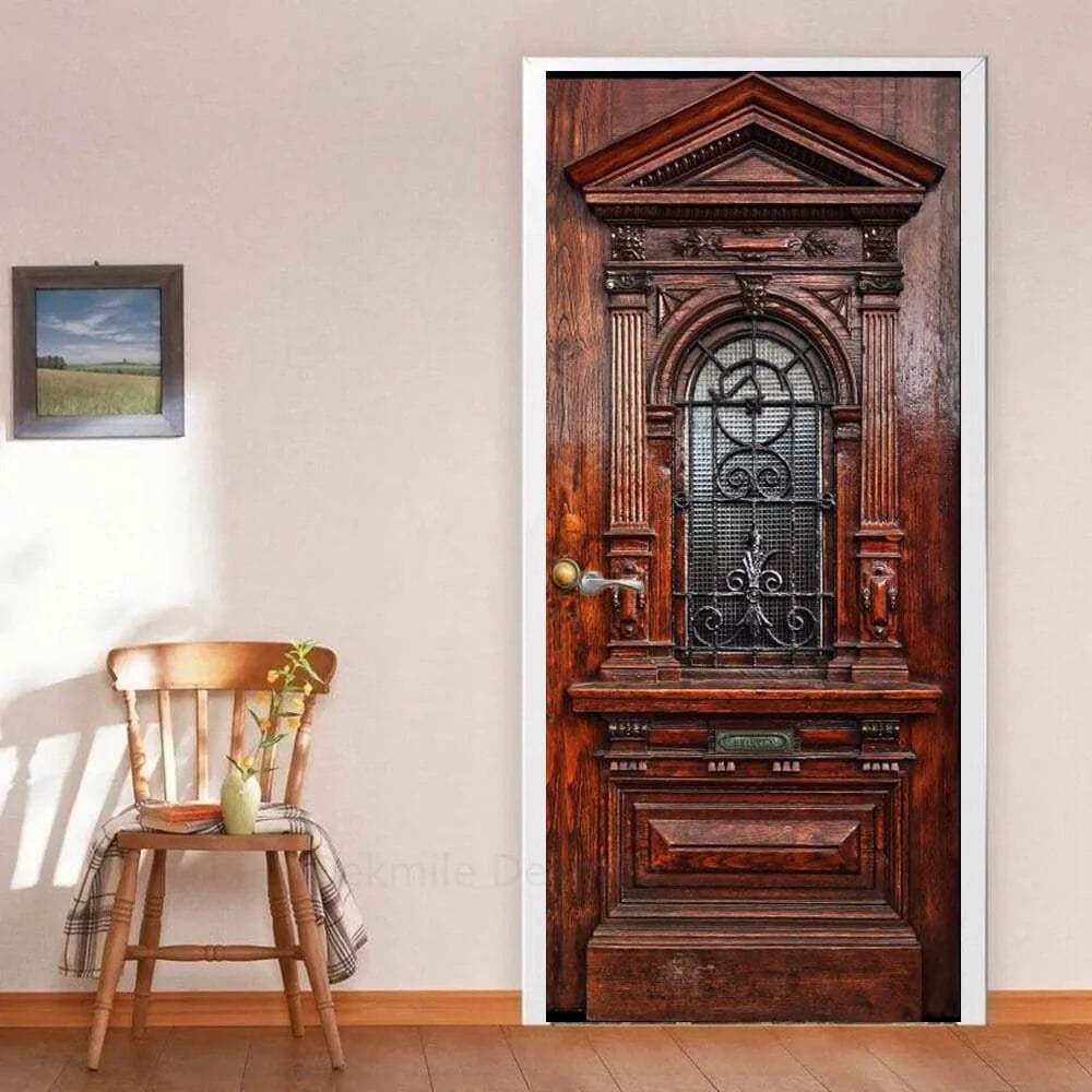 Self Adhesive 3D Door Stickers Waterproof for Bedroom Living Room Retro ...