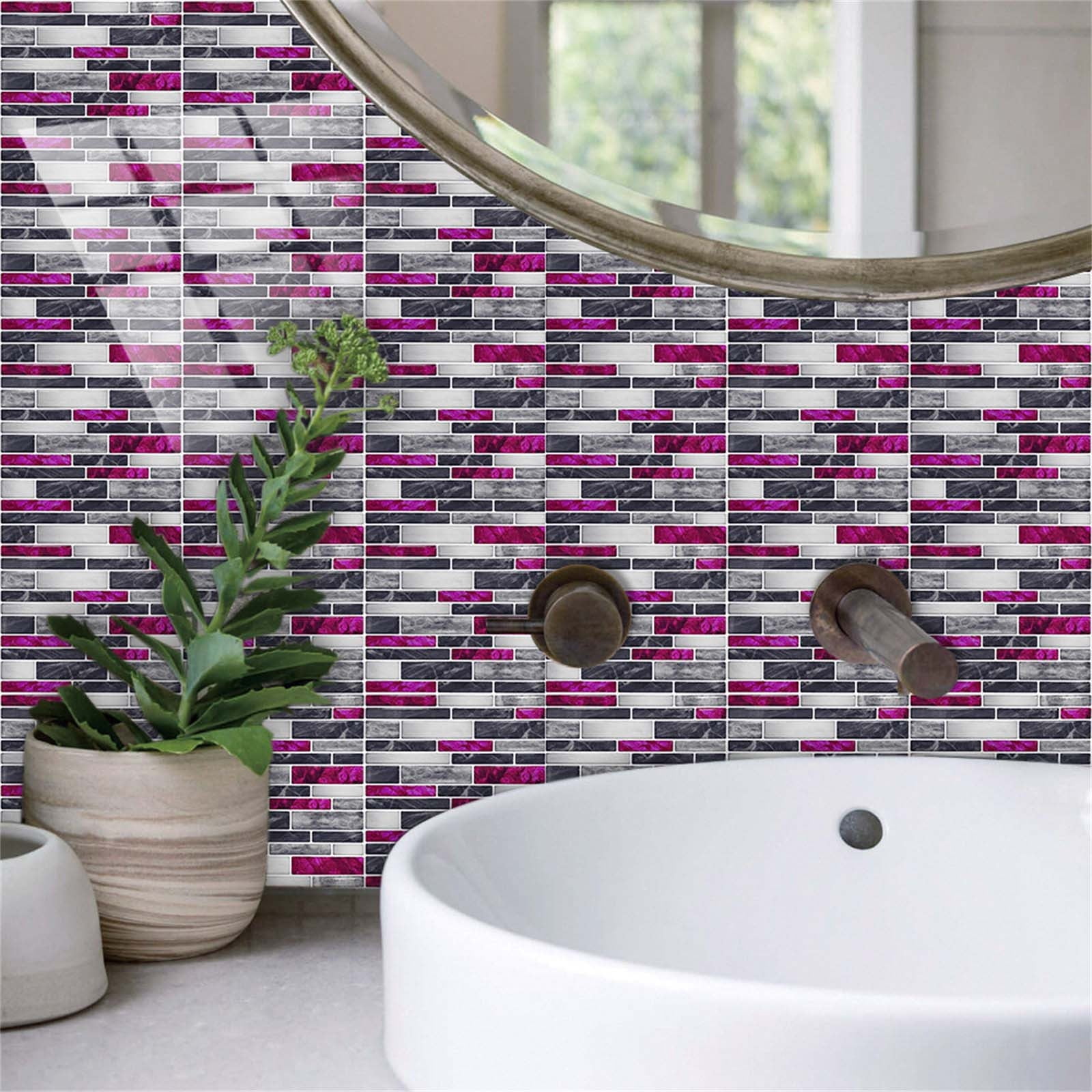 Self Adhesive 3D Tile Stickers 10 Sheets Kitchen Bathroom Wall Decor ...