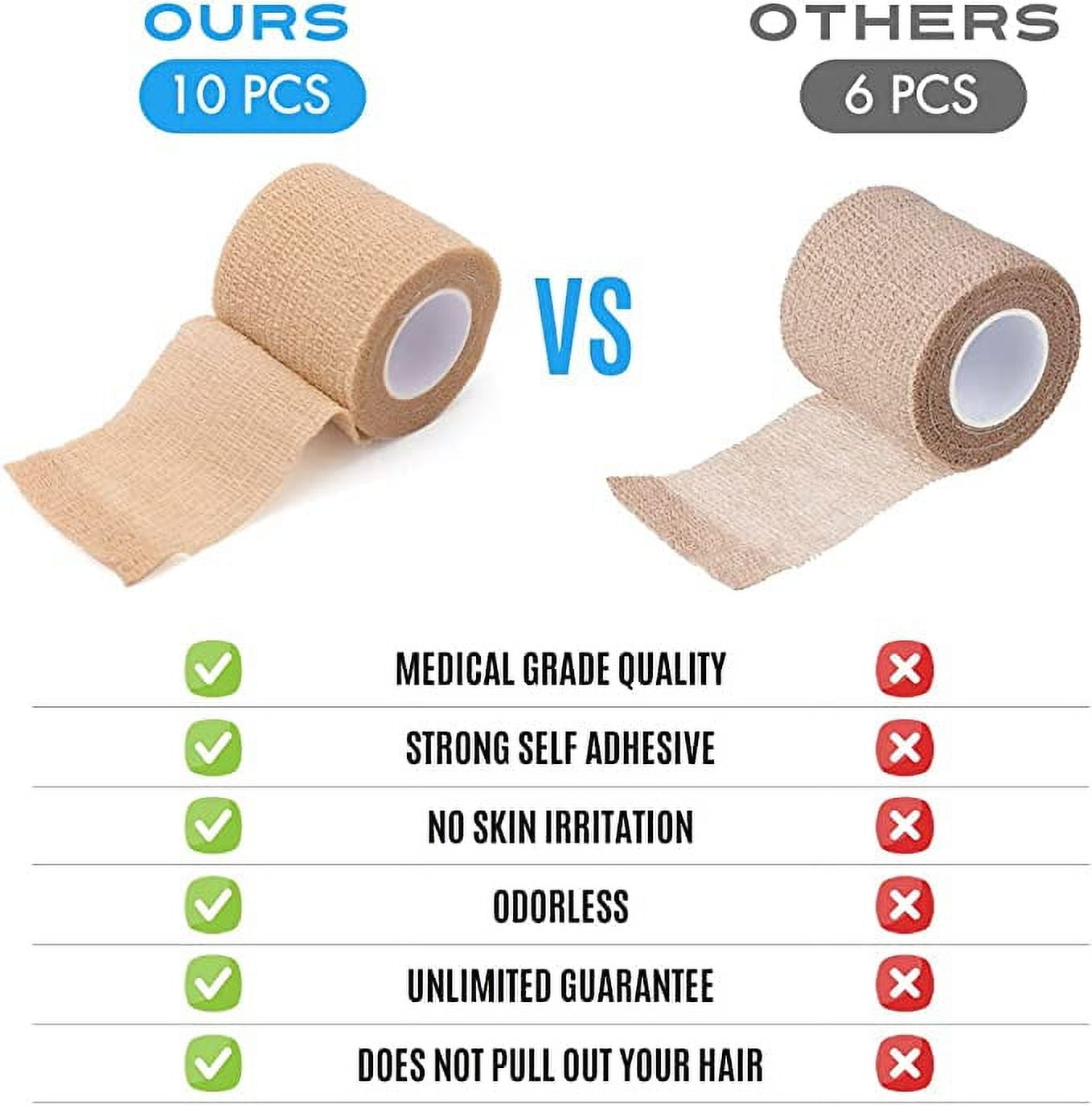 Self Adhesive Bandage Wrap, 10 Pack, 2” x 5 Yards, Medical Tape, First ...