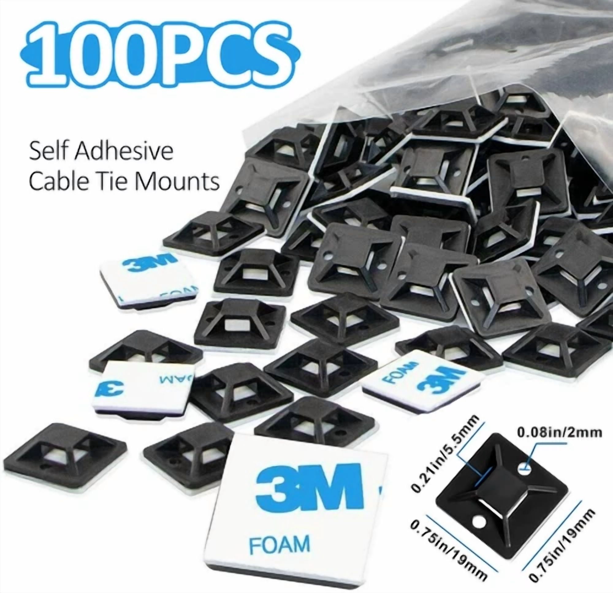Self Adhesive Cable Tie Mounts 3M Strongly Adhesive Backed Zip Tie Base ...