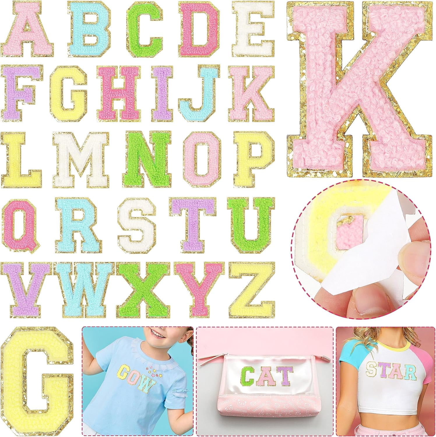 Self-Adhesive Chenille Letters Patches: 26PCS Colorful Letter Patches ...
