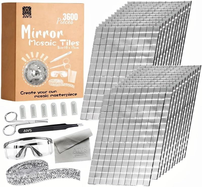 Self Adhesive Disco Mirror Tiles Kit-3600PCS 10x10 mm Glass Mosaic ...