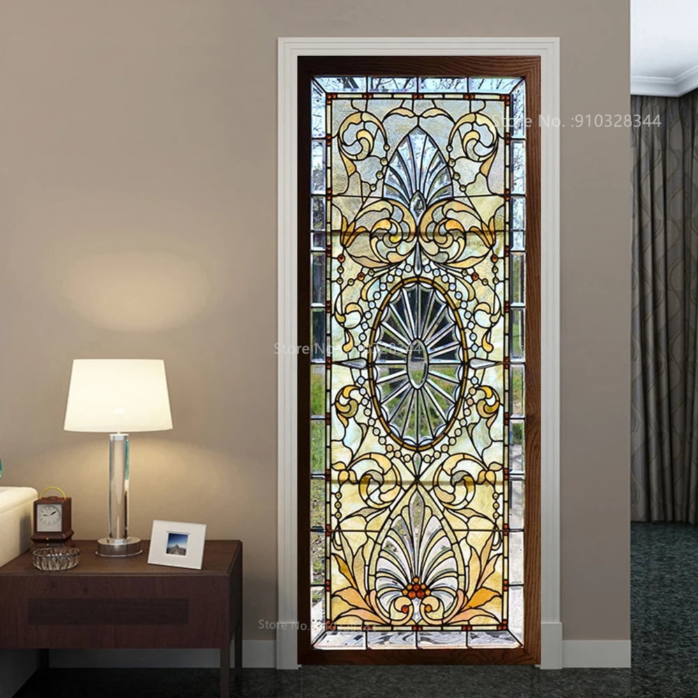 Self Adhesive Door Cover Sticker Glass Door Flower 3D Door Posters DIY ...