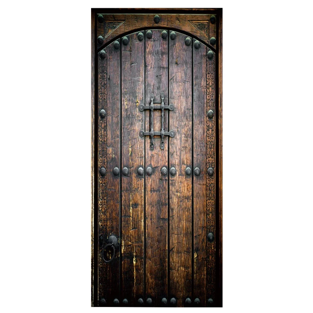 Self-Adhesive Door Stickers Wood Grain DIY Retro Wooden Doors Sticker ...