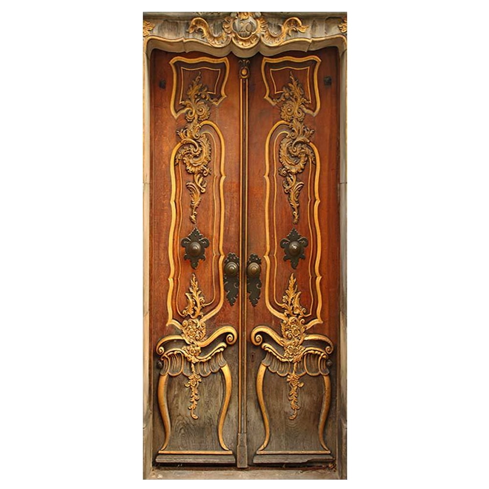 Self-Adhesive Door Stickers Wood Grain DIY Retro Wooden Doors Sticker ...