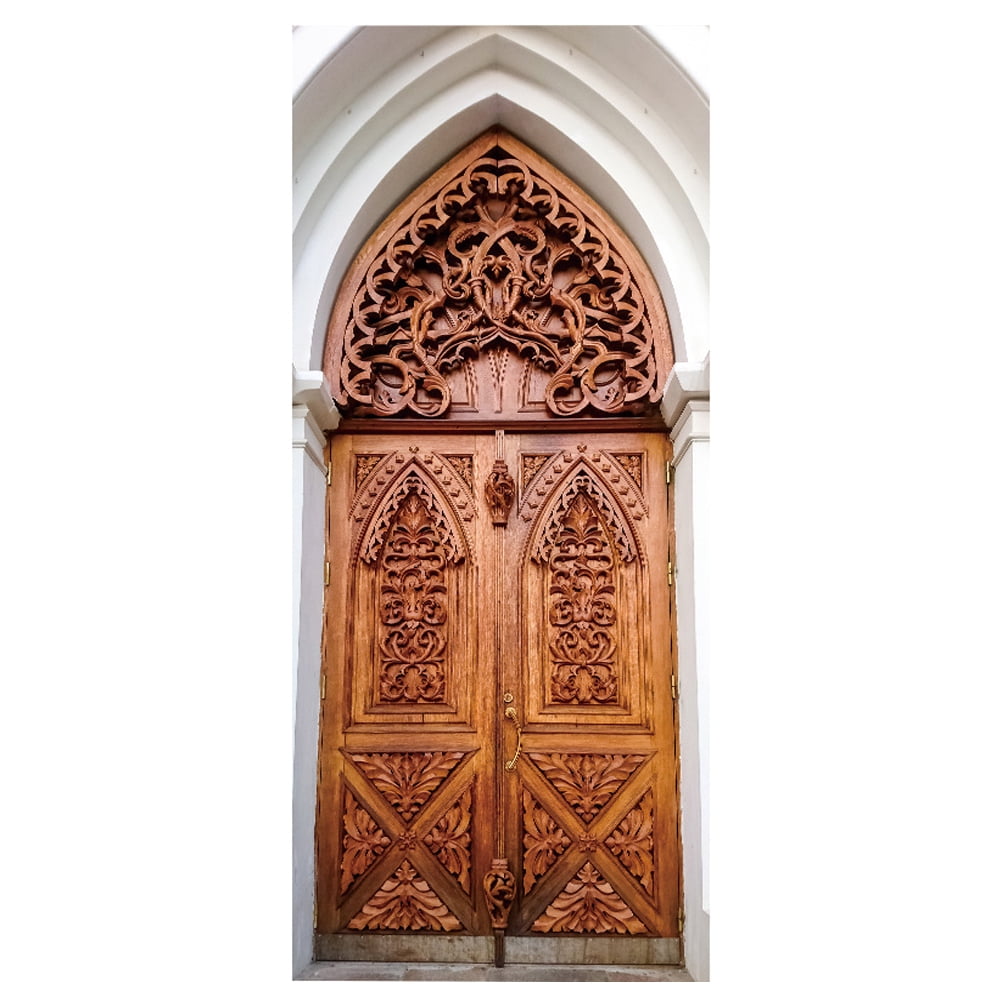 Self-Adhesive Door Stickers Wood Grain DIY Retro Wooden Doors Sticker ...