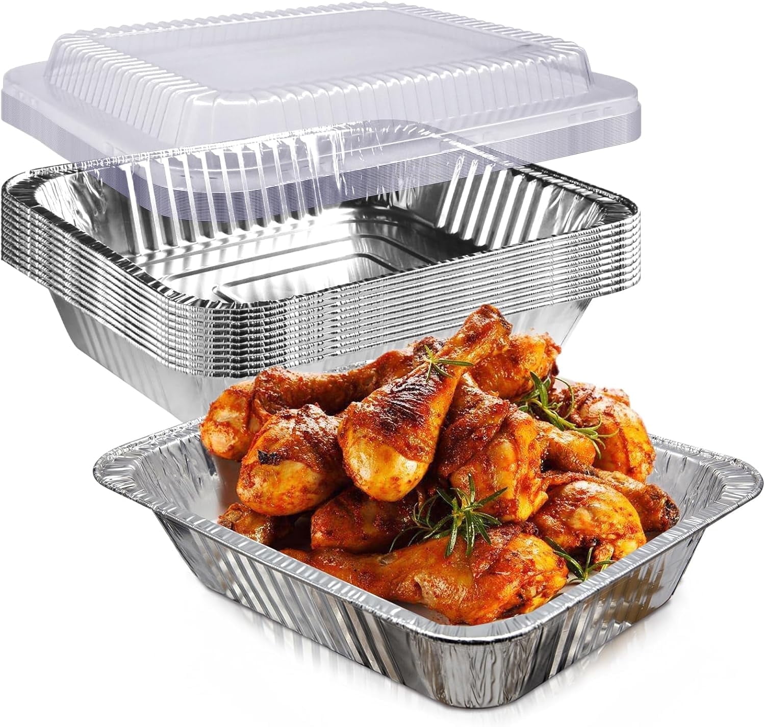 IBEEDOW 25 Pack Aluminum Foil Pans Disposable, Foil Food Containers with Lids - 2.25 LB Heavy ...