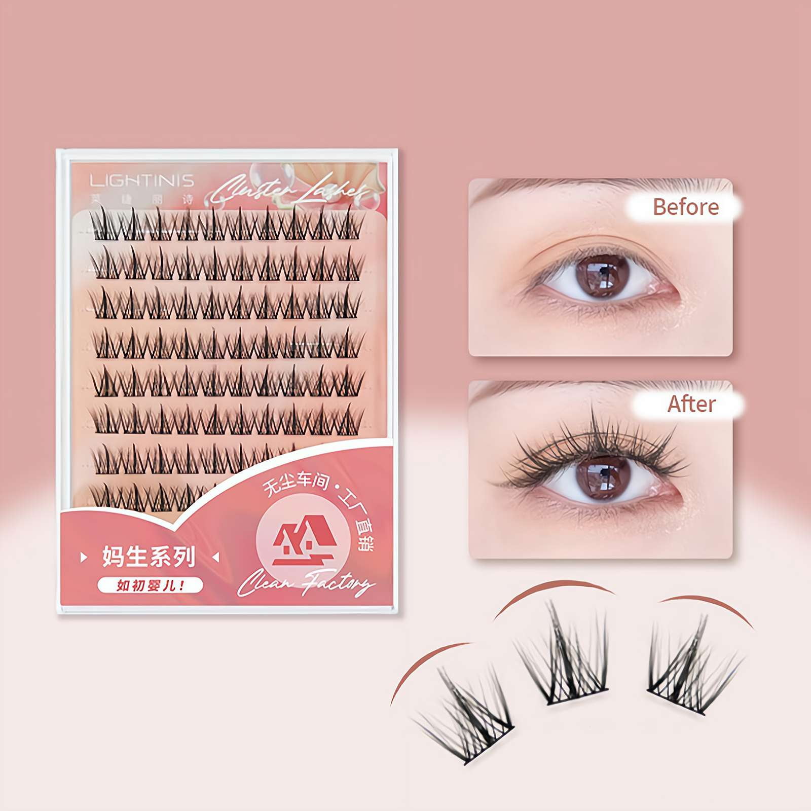 Self Adhesive Eyelashes, Natural Self Adhesive Lash Clusters Pre glued ...