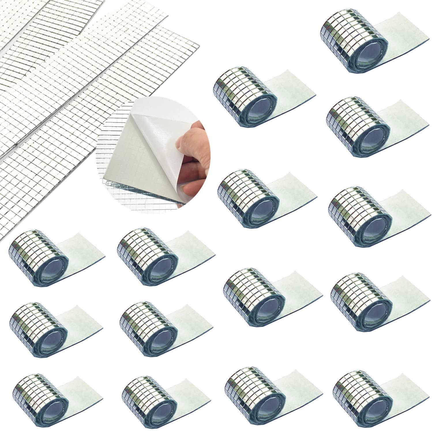 Self-Adhesive Glass Mosaic Tiles Craft Square Glass Tile - 15 Silver ...