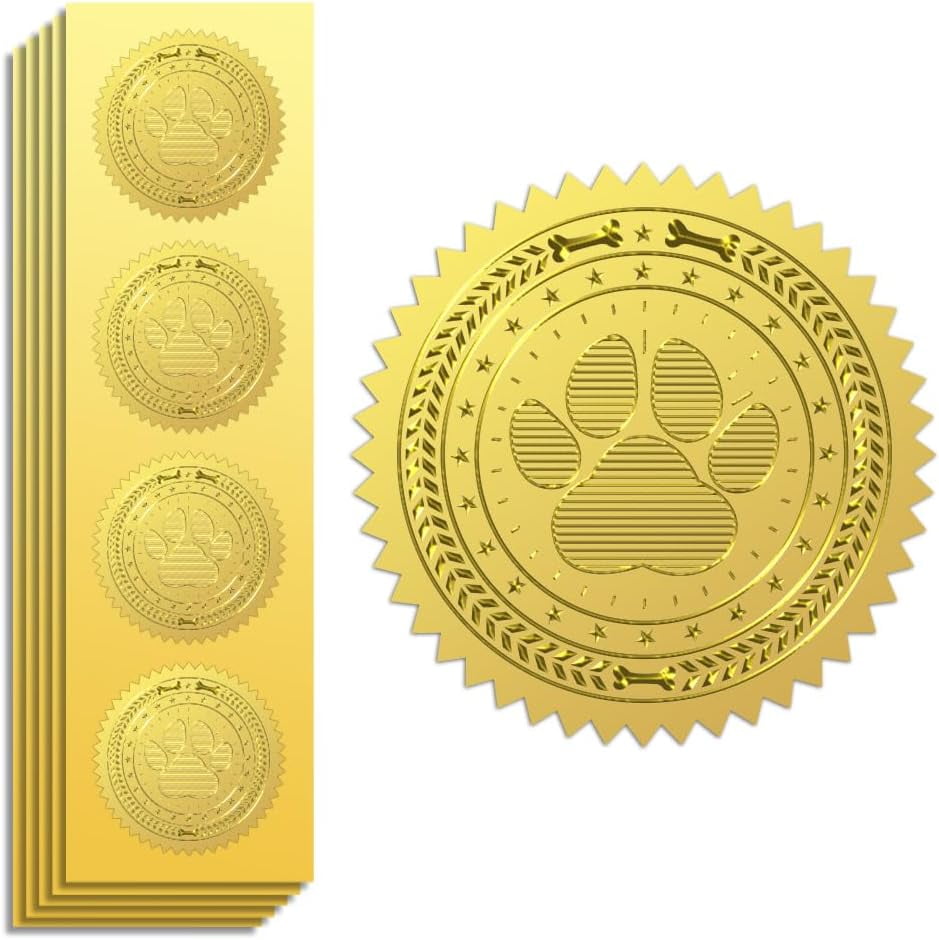 Self Adhesive Gold Foil Embossed Stickers Medal Decoration Sticker Paw ...