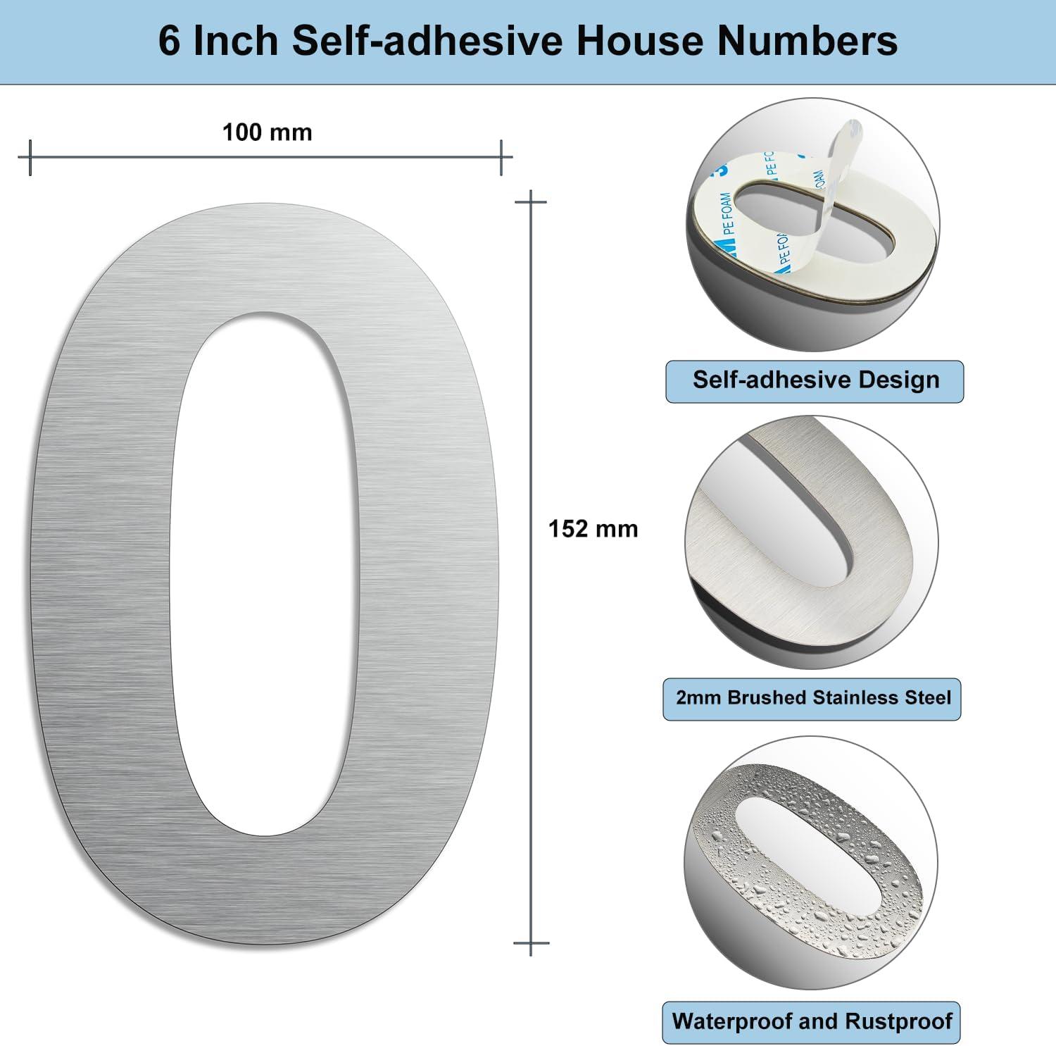 Self-Adhesive House Numbers - 6 Inch Stainless Steel Door Numbers For ...