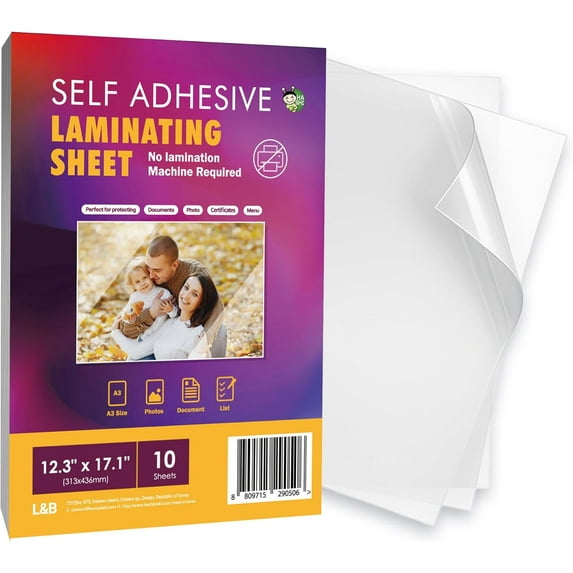 Self Adhesive Laminating Sheets 12.3x17.1 inch, 10 Pack, 4mil Thickness, No Heat, No Machine ...
