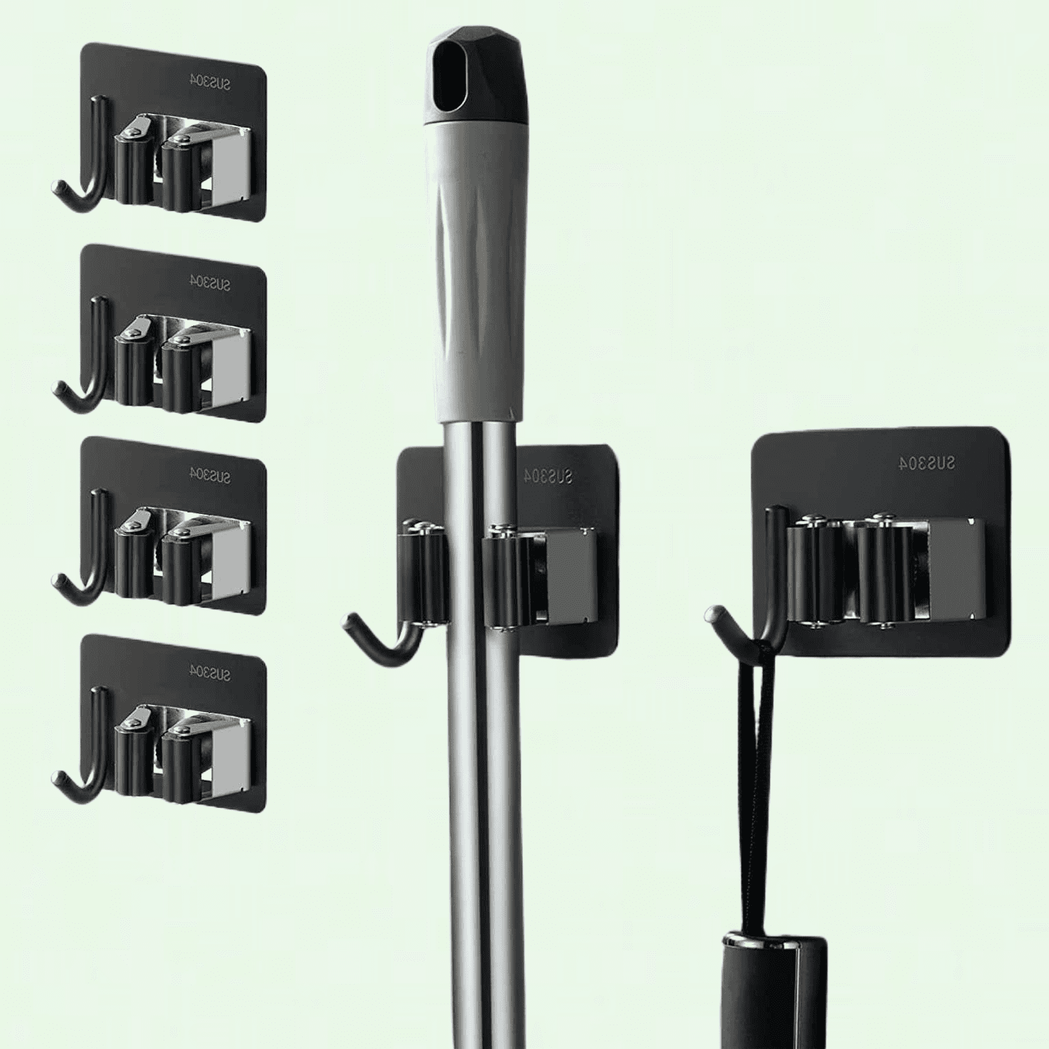 Self Adhesive Mop and Broom Holder Wall Mount, Heavy Duty Stainless ...