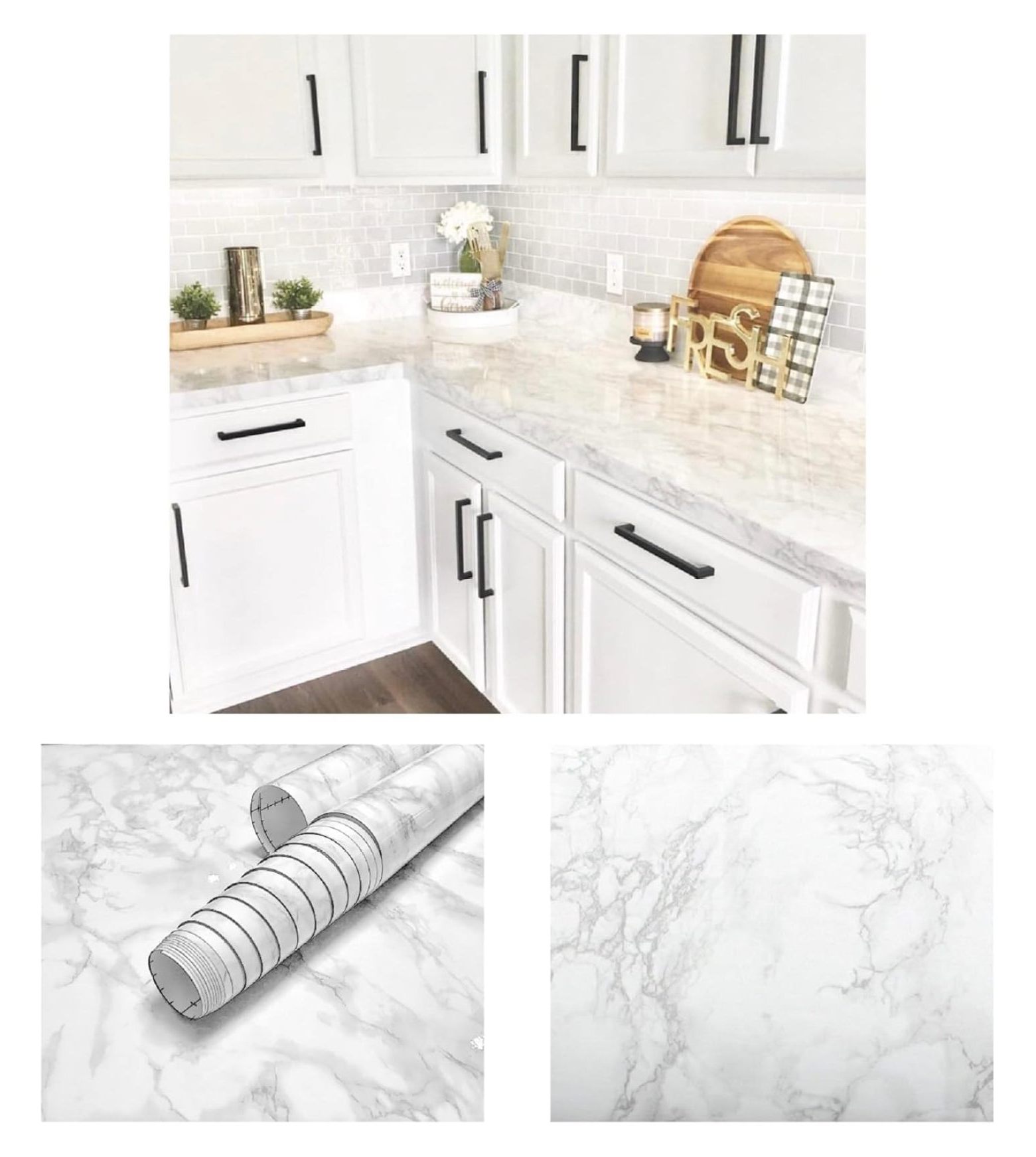 Self Adhesive Peel and Stick Countertop Vinyl Cover Glossy White Grey ...