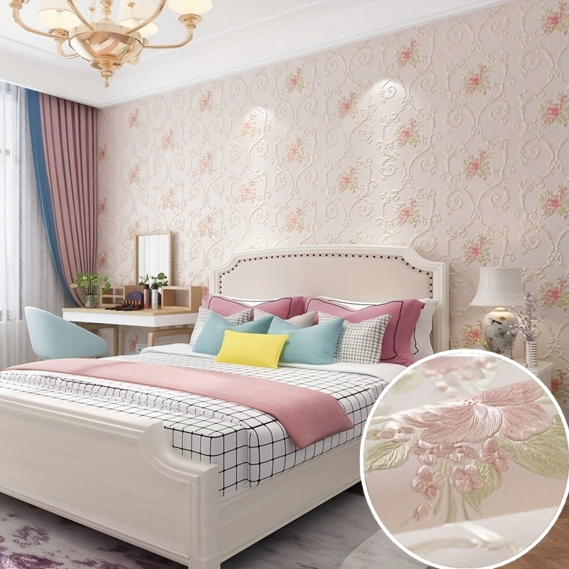 Self-Adhesive Removable 3D Pink Rose Wallpaper, Peel & Stick Floral ...
