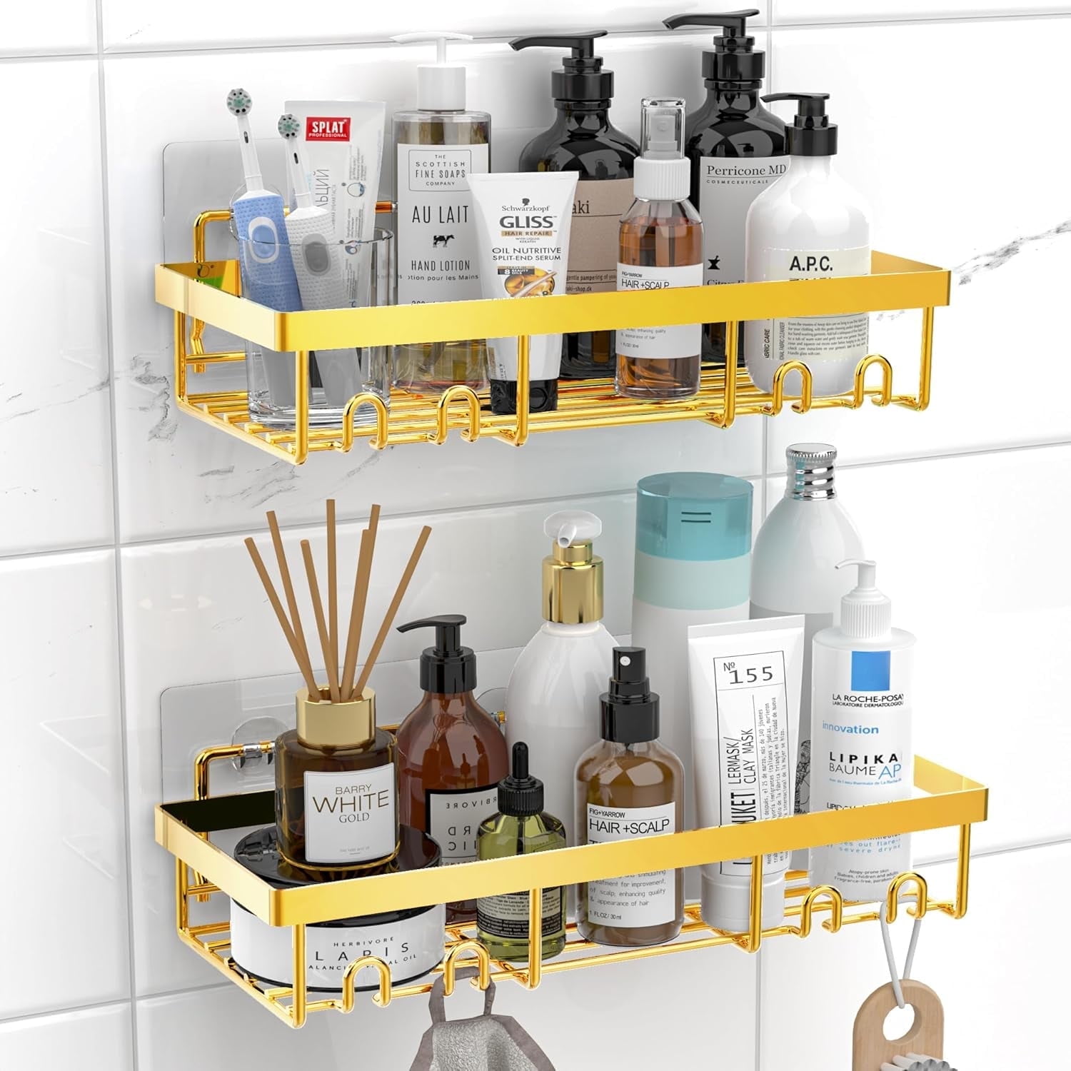 Self-Adhesive Shower Caddy Shelf Organizer – Black Bathroom Wall Rack ...