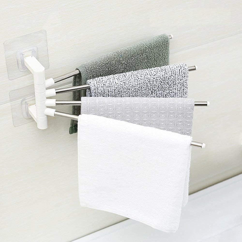 Self Adhesive Stainless Steel 4 Bar Towel Rack for Bathroom Towel ...