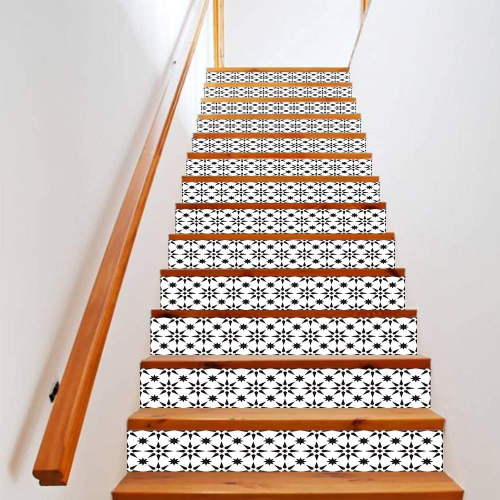 Self Adhesive Stair Stickers, Black and white mosaic wall sticker, Peel ...