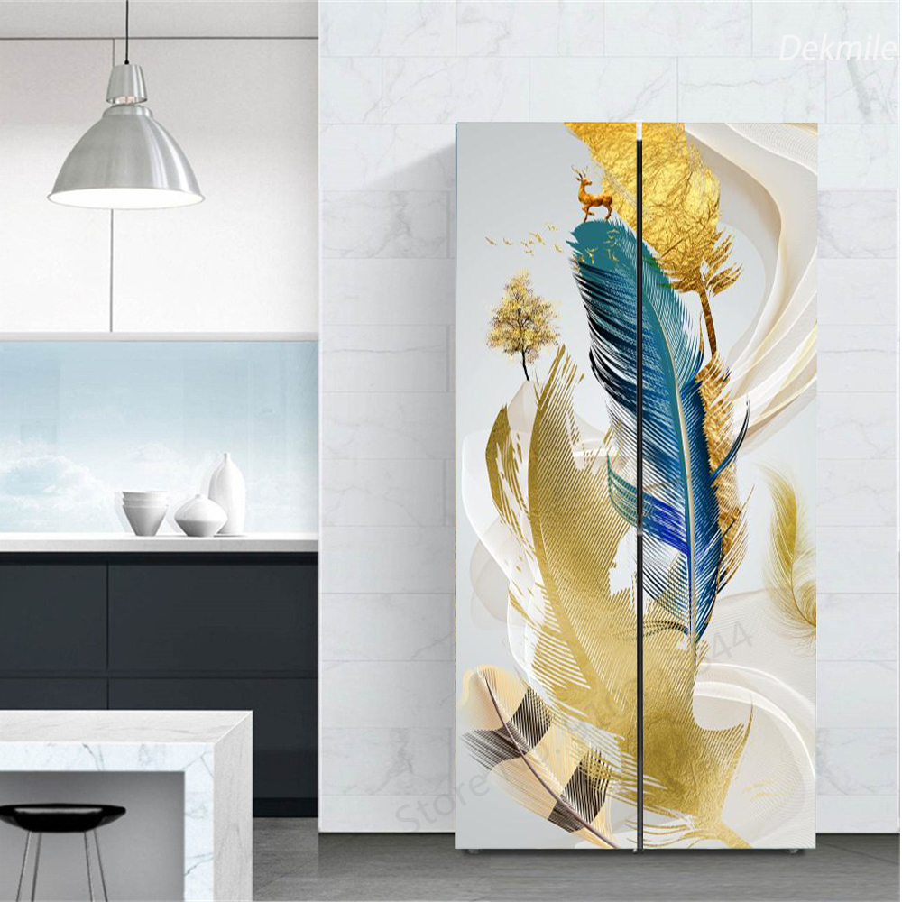 Self Adhesive Sticker For Refrigerator Gold Deer Fish Mural Fridge ...