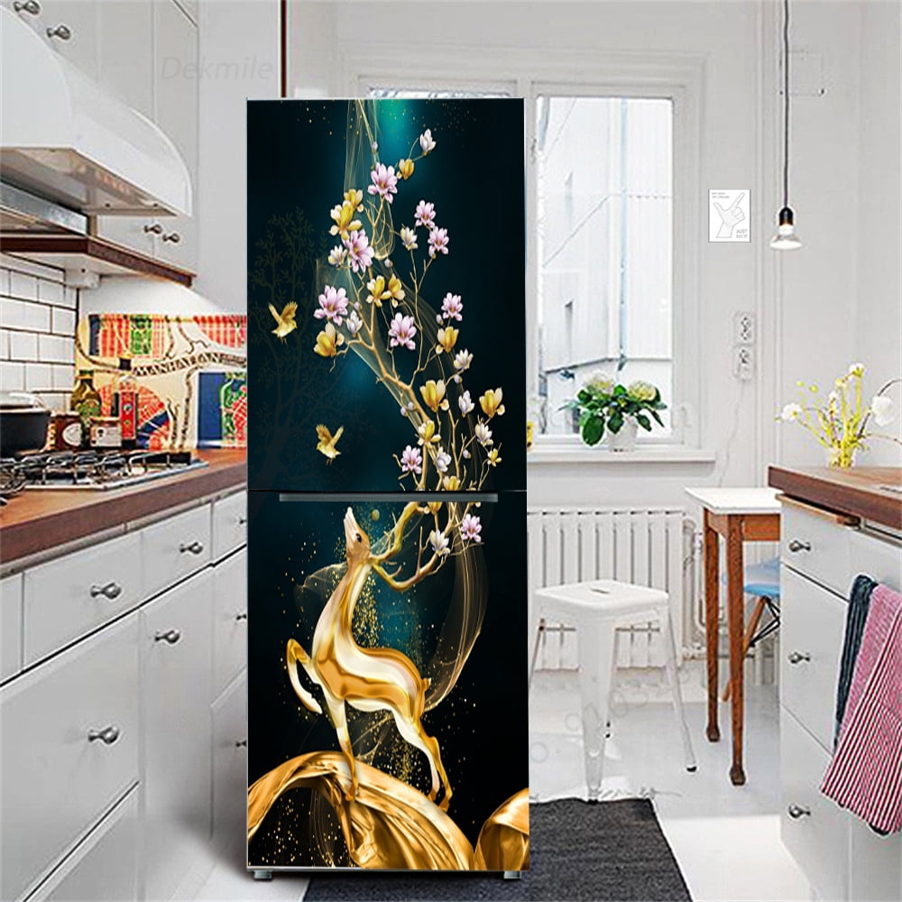Self Adhesive Sticker For Refrigerator Gold Deer Fish Mural Fridge ...
