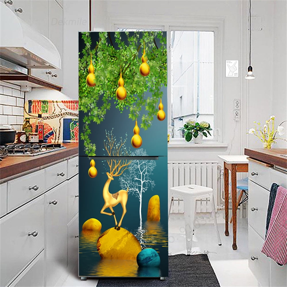 Self Adhesive Sticker For Refrigerator Gold Deer Fish Mural Fridge ...