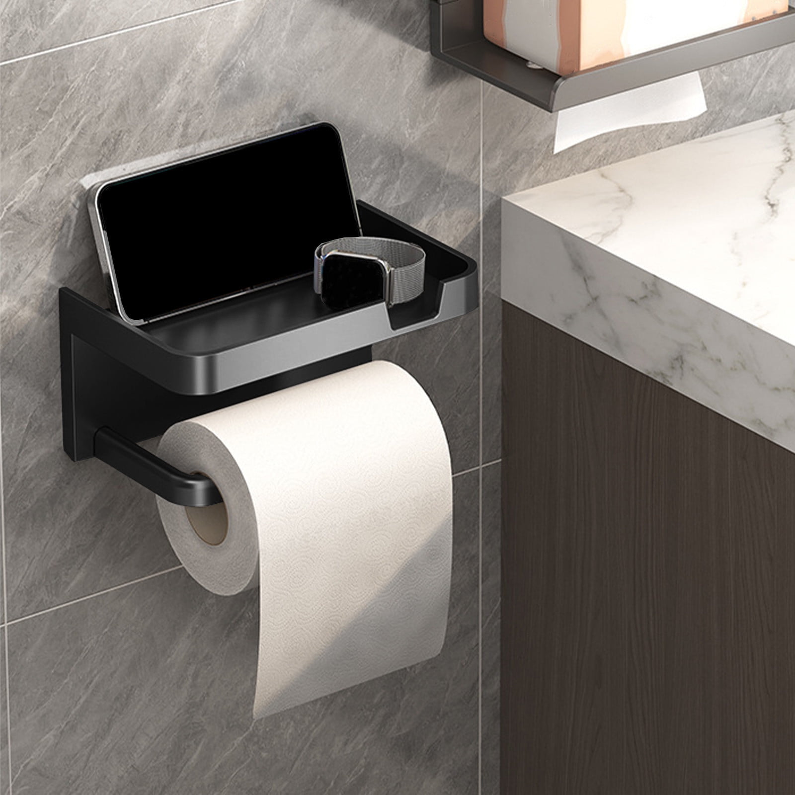 Self Adhesive Toilet Paper Holder With Phone Shelf Stainless Steel