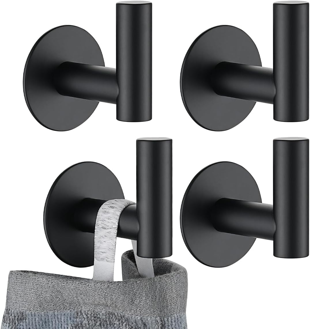 Self Adhesive Towel Hook Black, No Drill Stick on Coat Robe Clothes ...