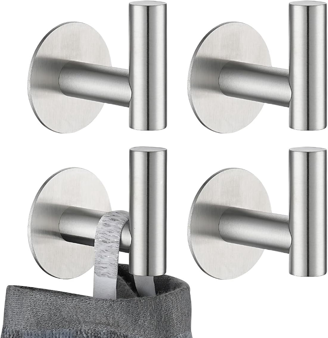 Self Adhesive Towel Hook Brushed, No Drill Stick on Coat Robe Clothes Wall Hook for Bathroom ...
