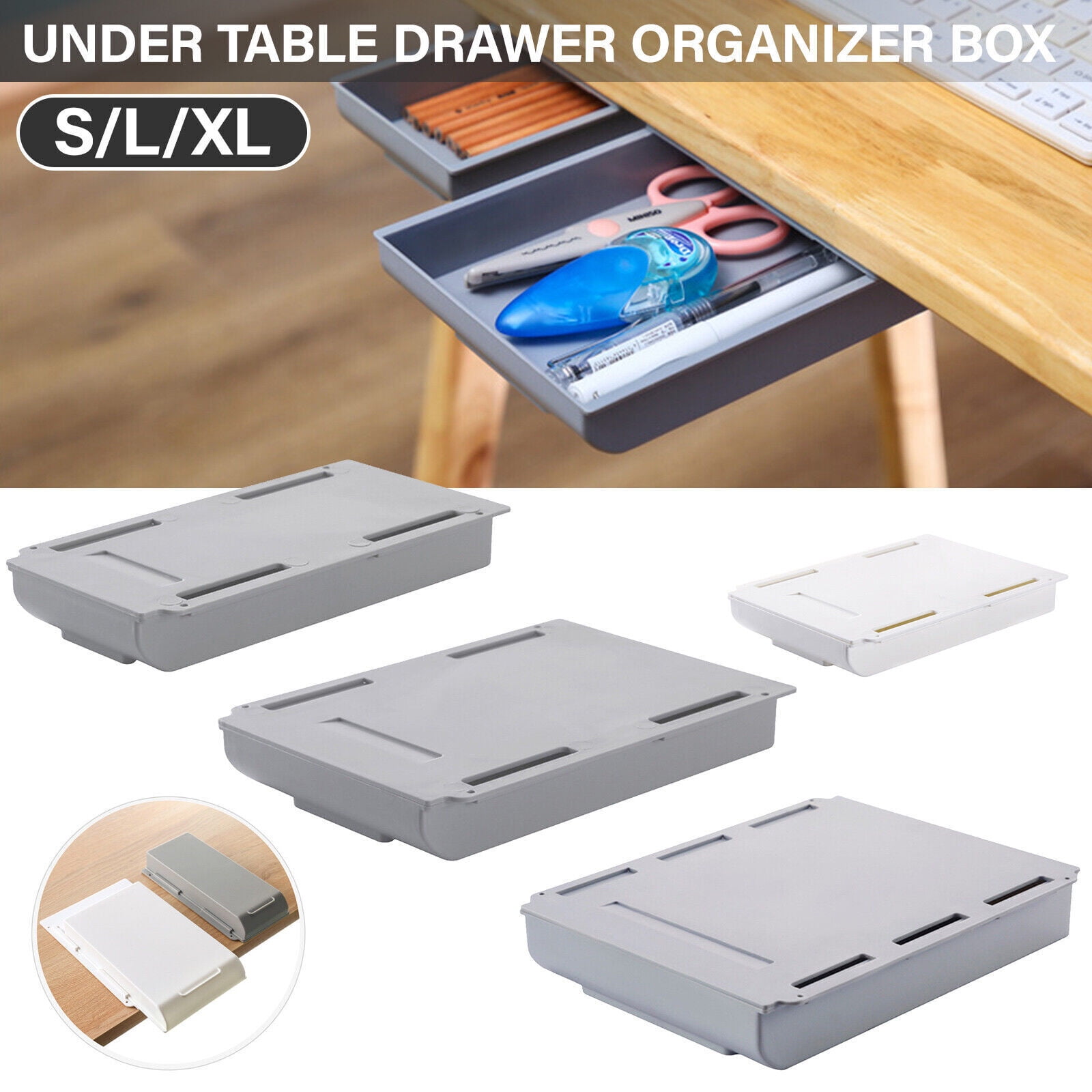 Self Adhesive Under Desk Drawer Table Hidden Storage Organizer Box ...