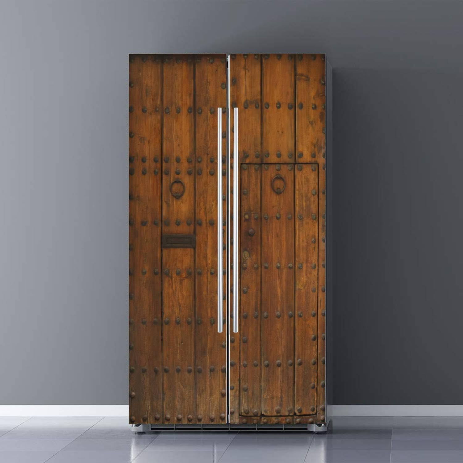 Self Adhesive Vinyl Refrigerator Wrap Set Ancient Worn Medieval Door ...