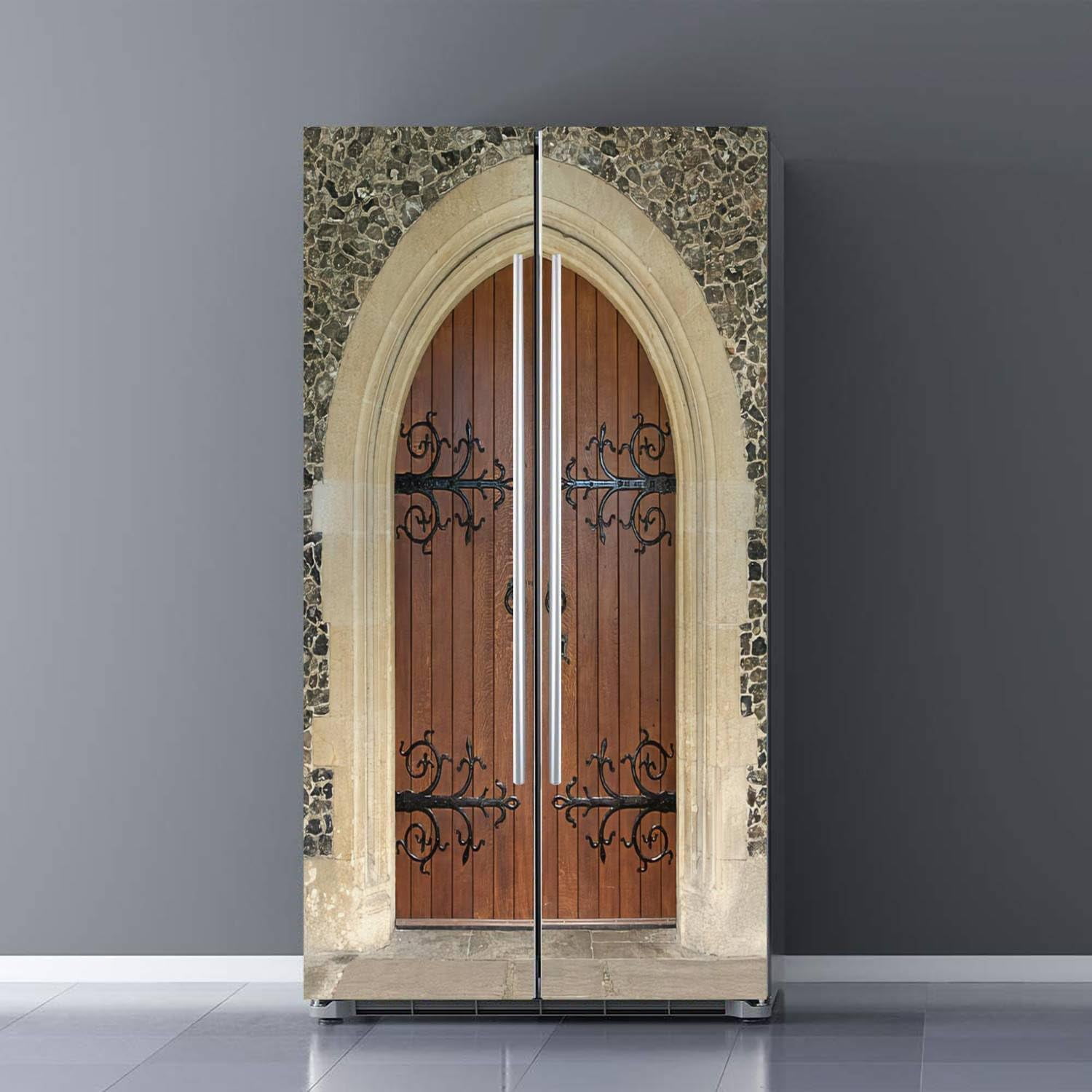 Self Adhesive Vinyl Refrigerator Wrap Set - Beautiful Church Door Mural ...