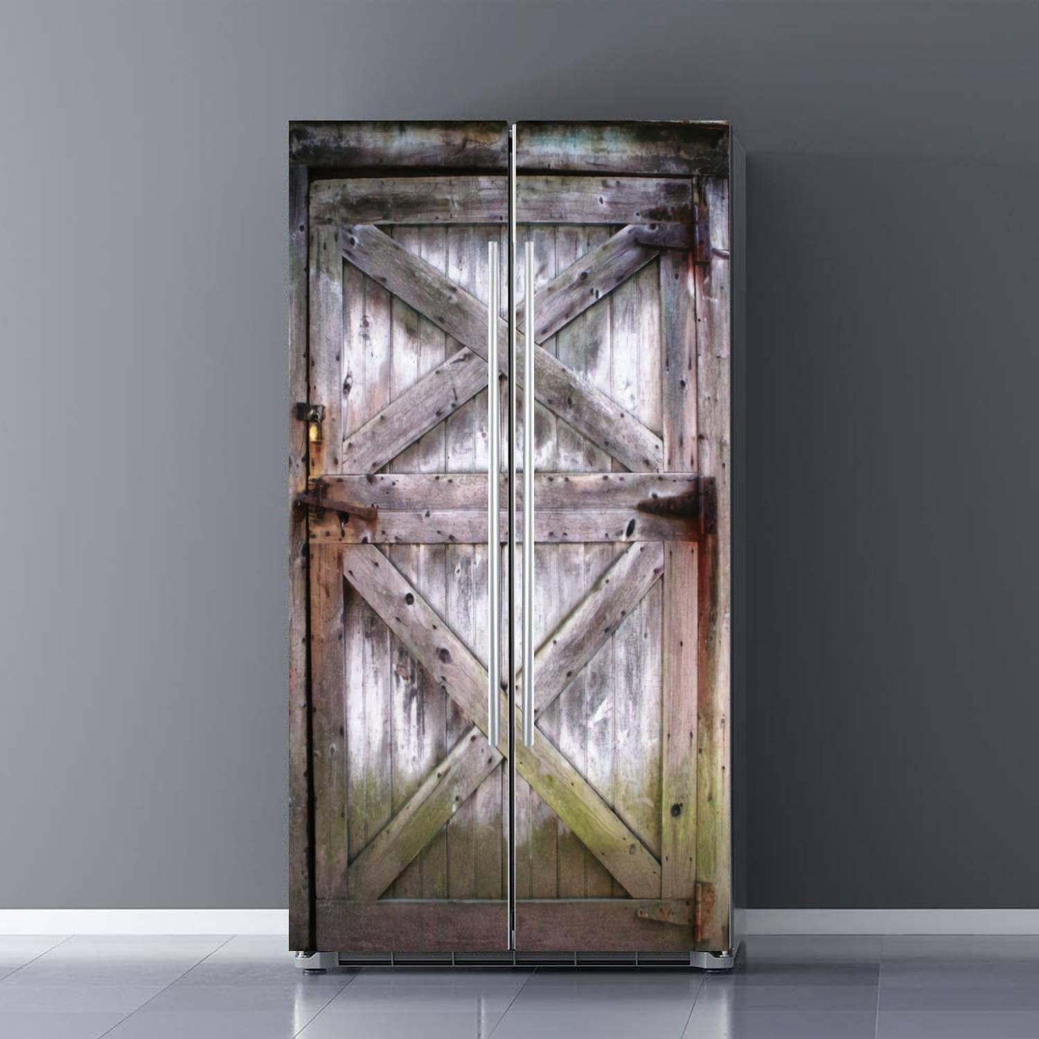 Self Adhesive Vinyl Refrigerator Wrap Set Distressed Effect Rustic ...