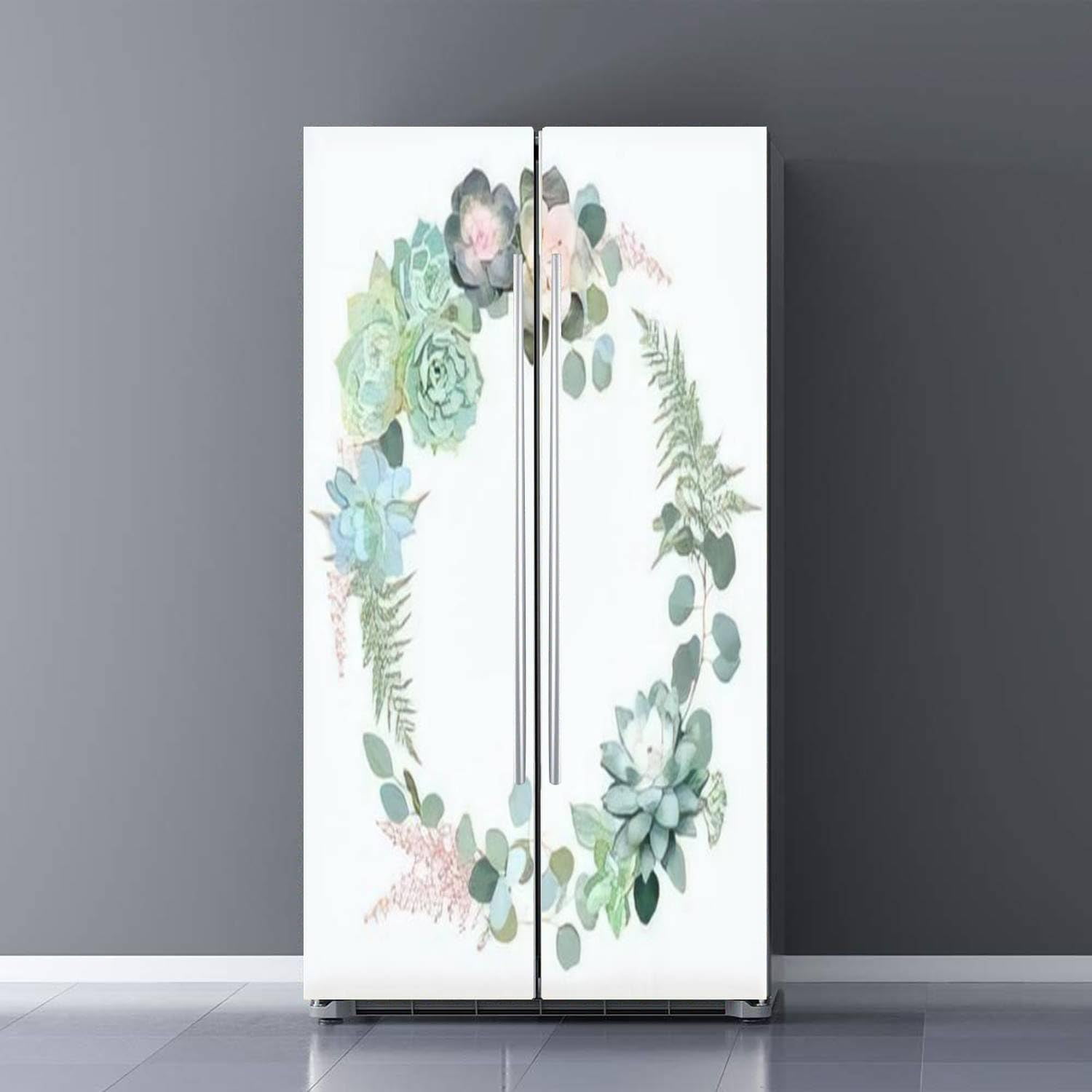 Self Adhesive Vinyl Refrigerator Wrap Set Greenery Succulents Round ...