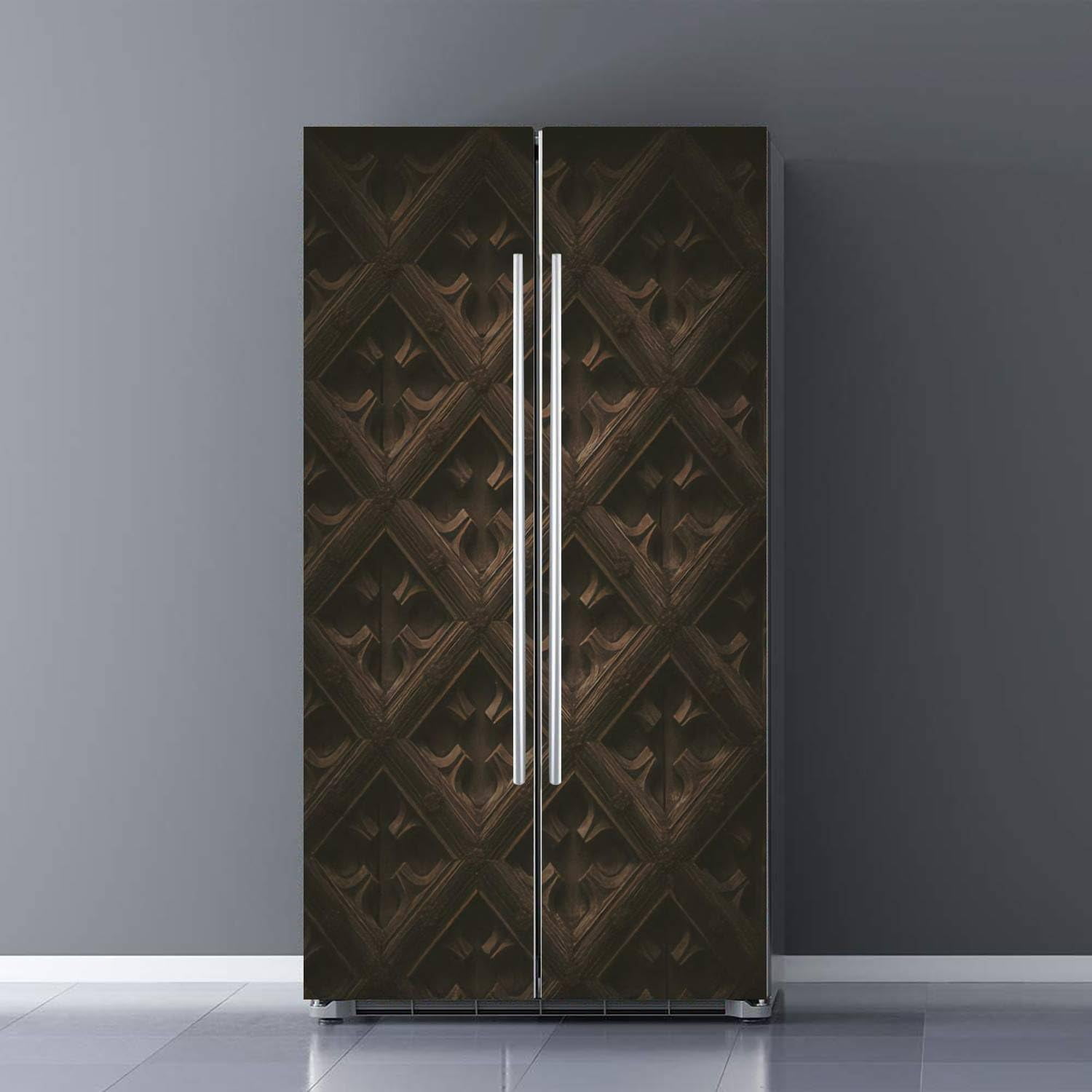 Self Adhesive Vinyl Refrigerator Wrap Set Medieval Wood Door Mural ...